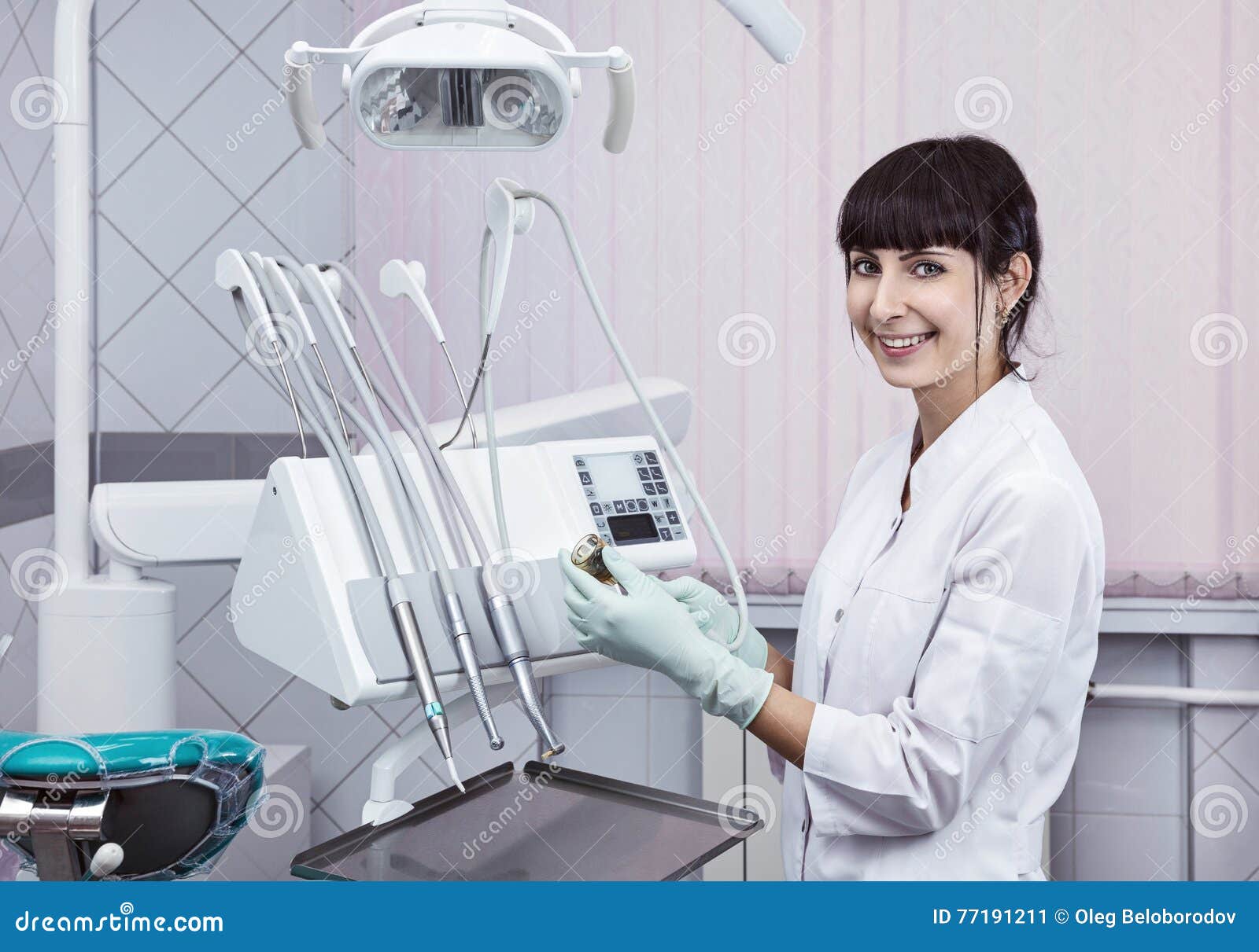 Dentist Brunette Portrait in the Clinic. Stock Image - Image of ...