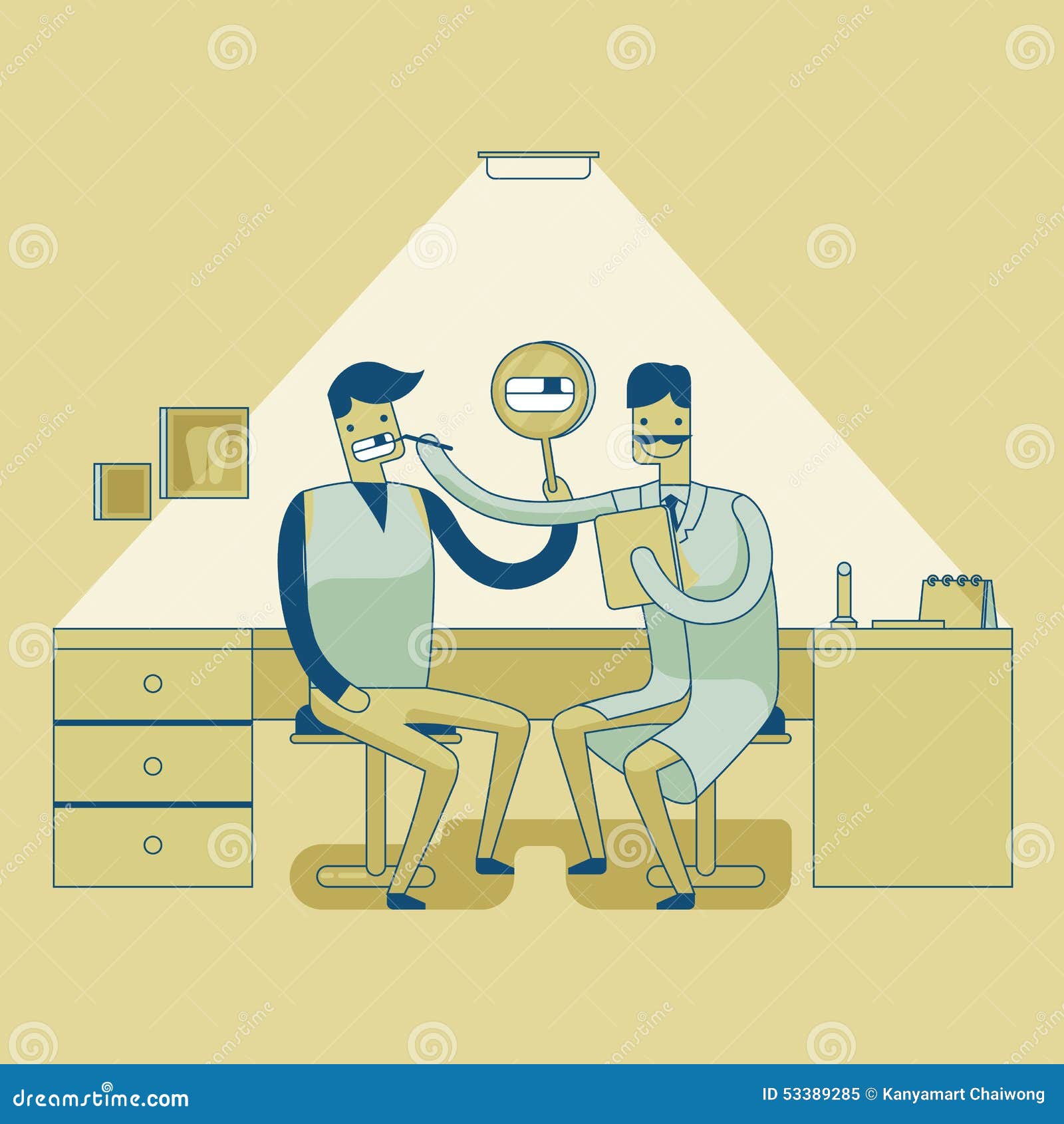 Dentist Checkup. Cartoon Patient At Doctor Office Lying At Dentistry ...