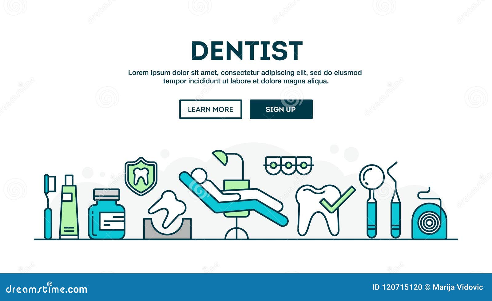 Dentist, Colorful Concept Header, Flat Design Thin Line Style Stock ...