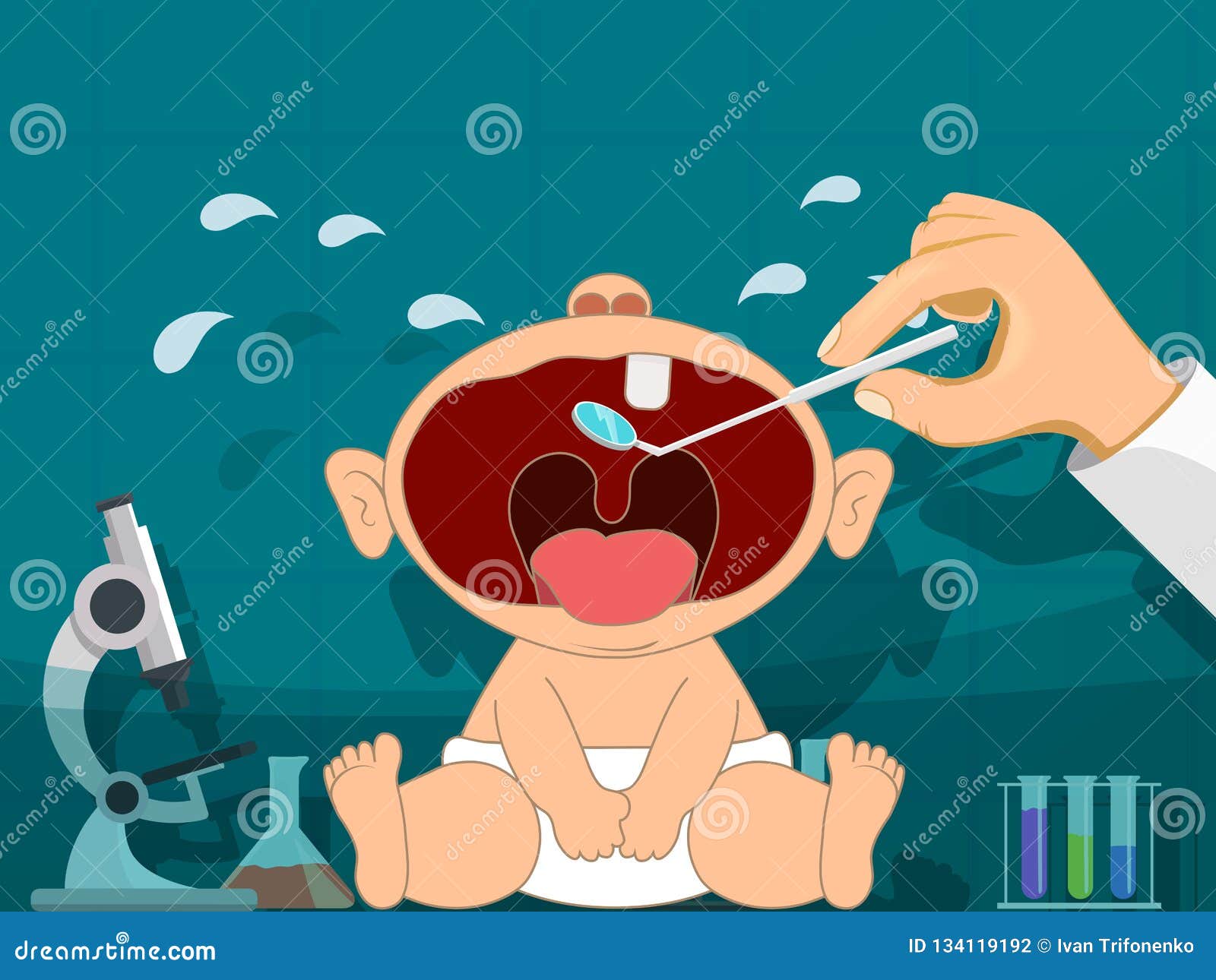 Dentist and Crying Baby. Teething Infant Stock Vector - Illustration of ...