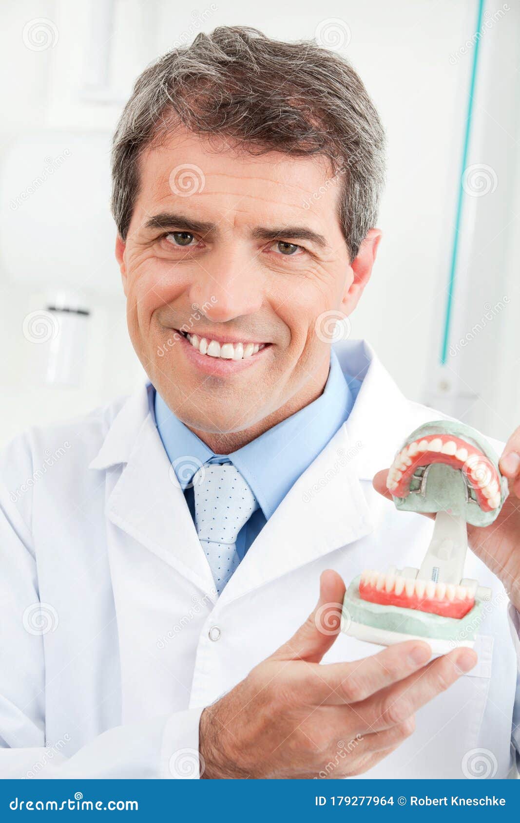 Dentist with denture stock photo. Image of medicine - 179277964