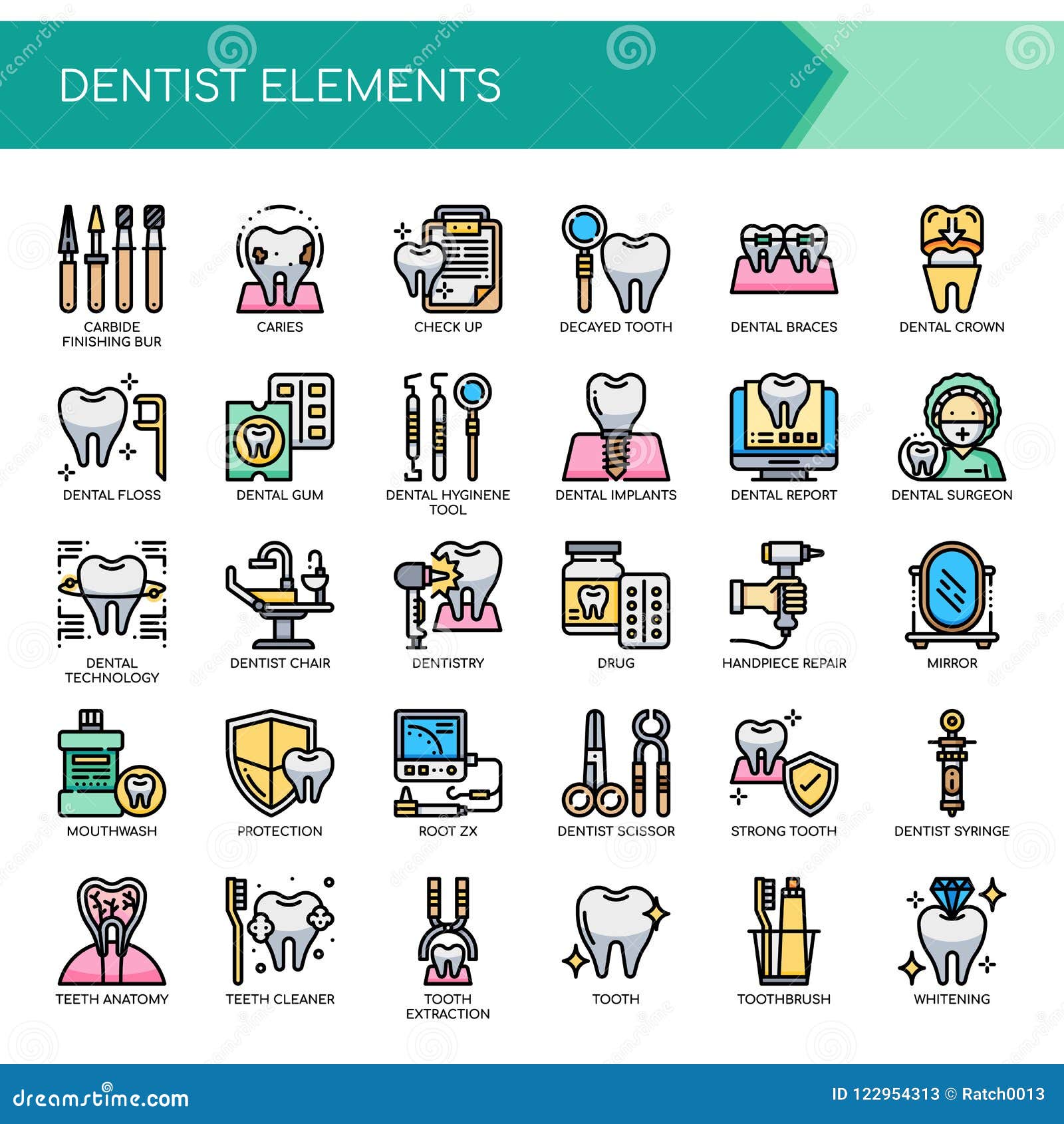 Dentist Elements , Pixel Perfect Icons Stock Vector - Illustration of ...