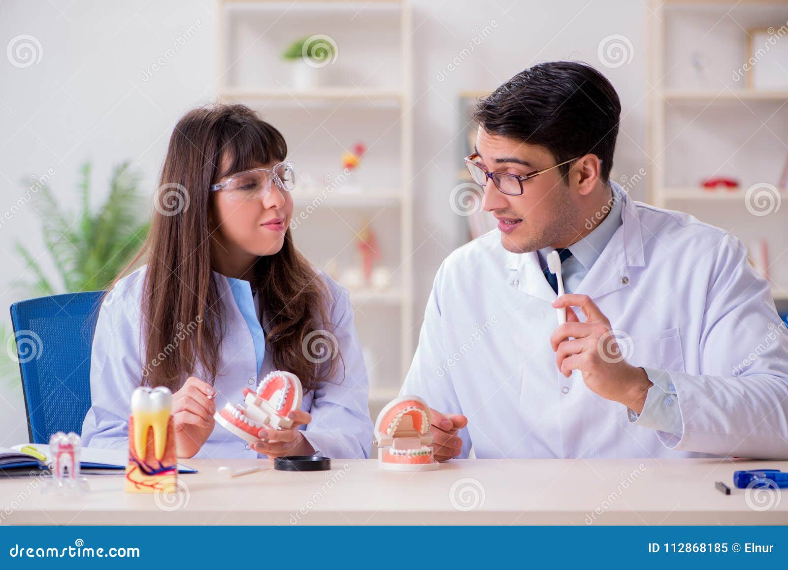 The Dentist Explaining Student Tooth Structure Stock Image - Image of ...