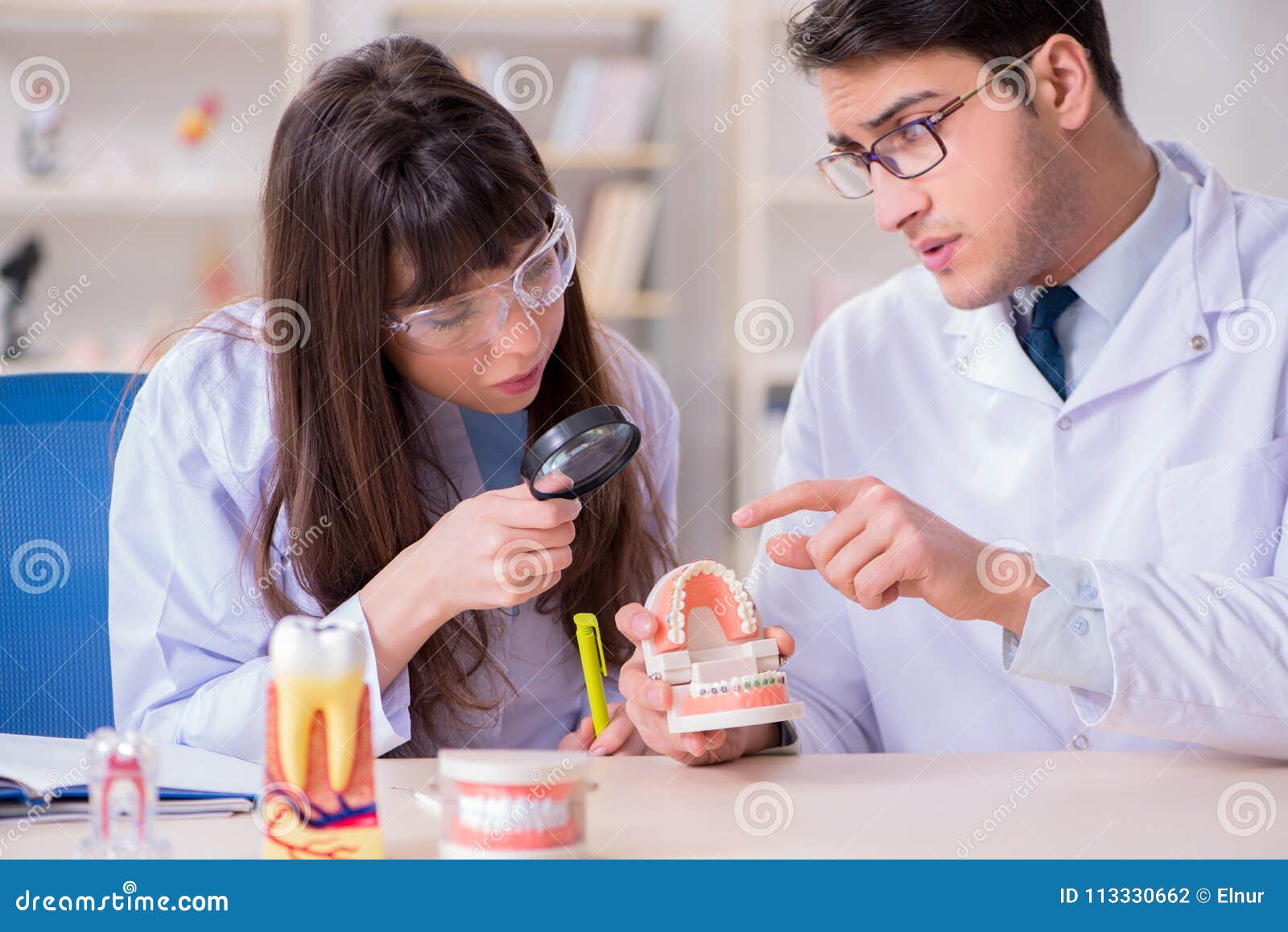 The Dentist Explaining Student Tooth Structure Stock Photo - Image of ...