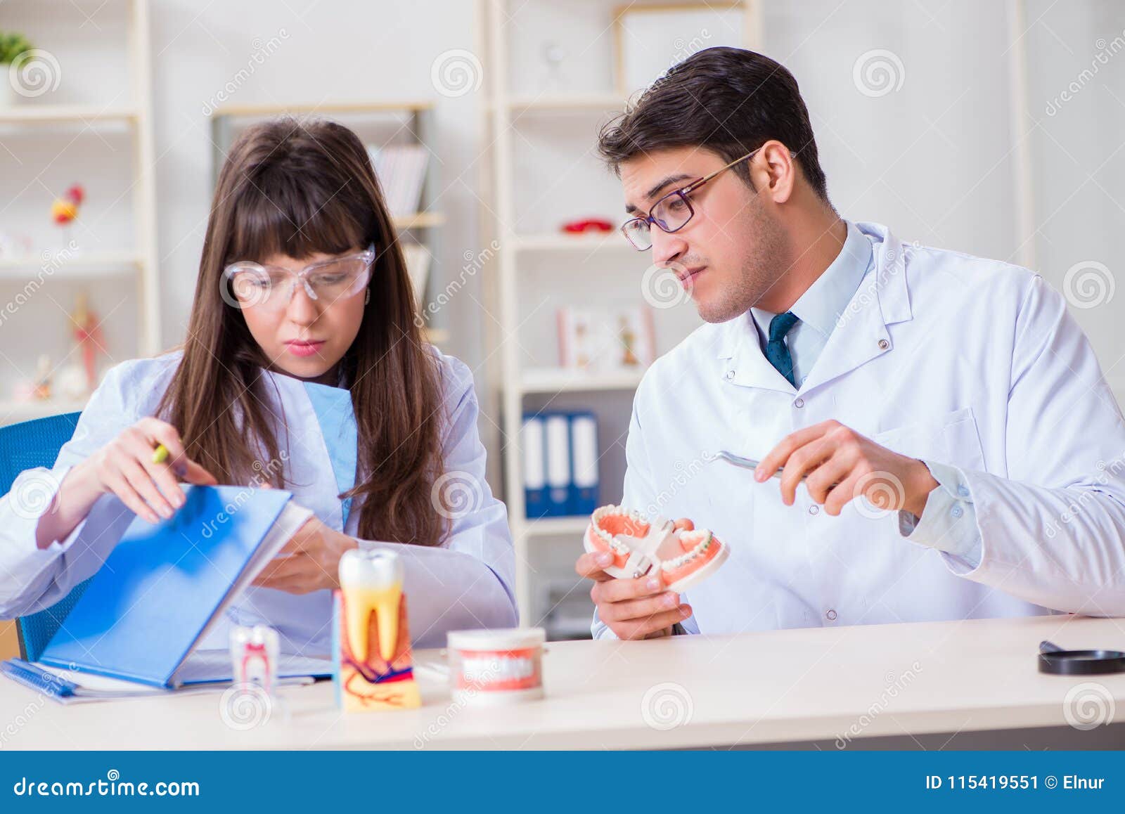 The Dentist Explaining Student Tooth Structure Stock Image - Image of ...
