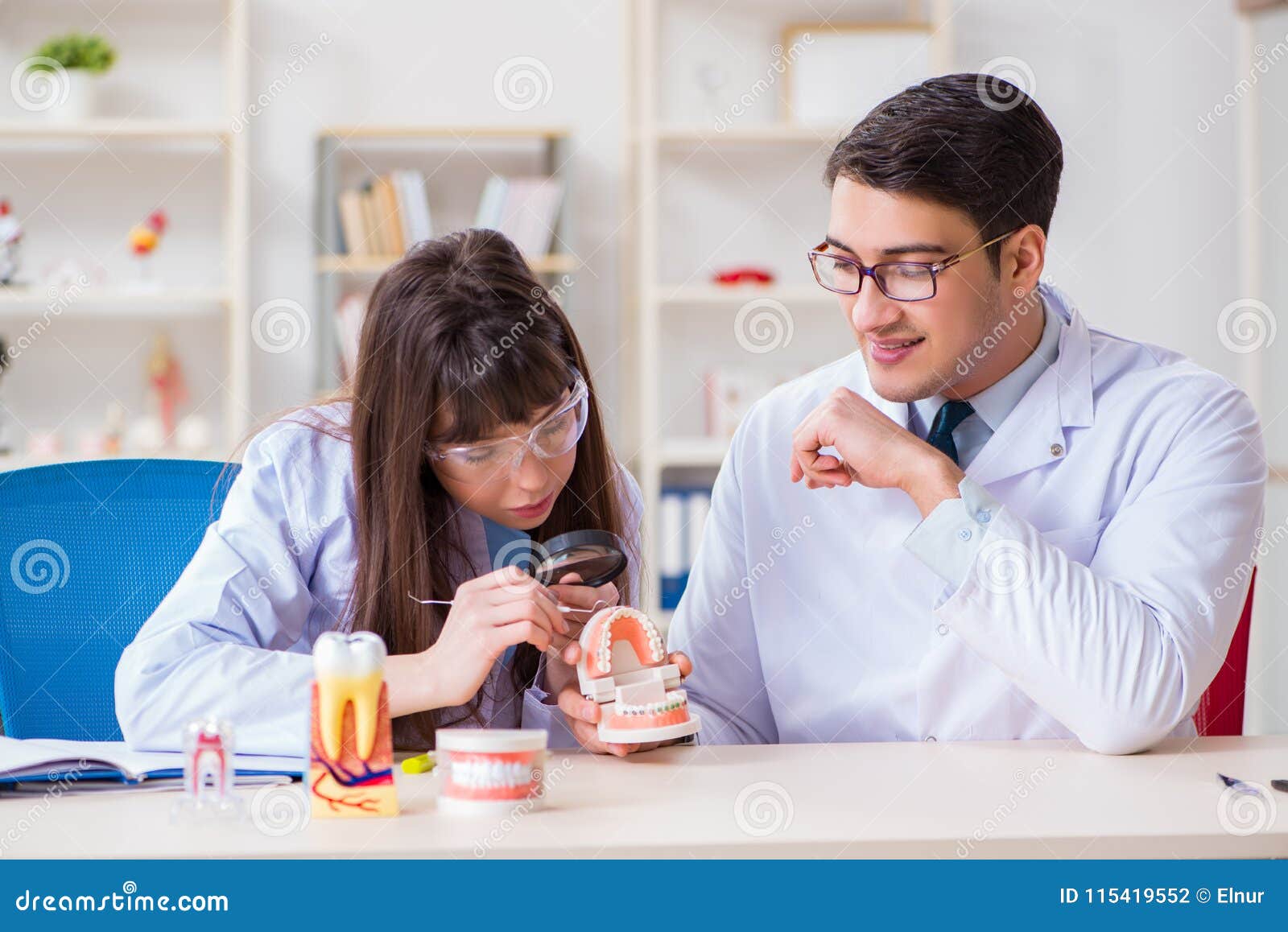 The Dentist Explaining Student Tooth Structure Stock Photo - Image of ...