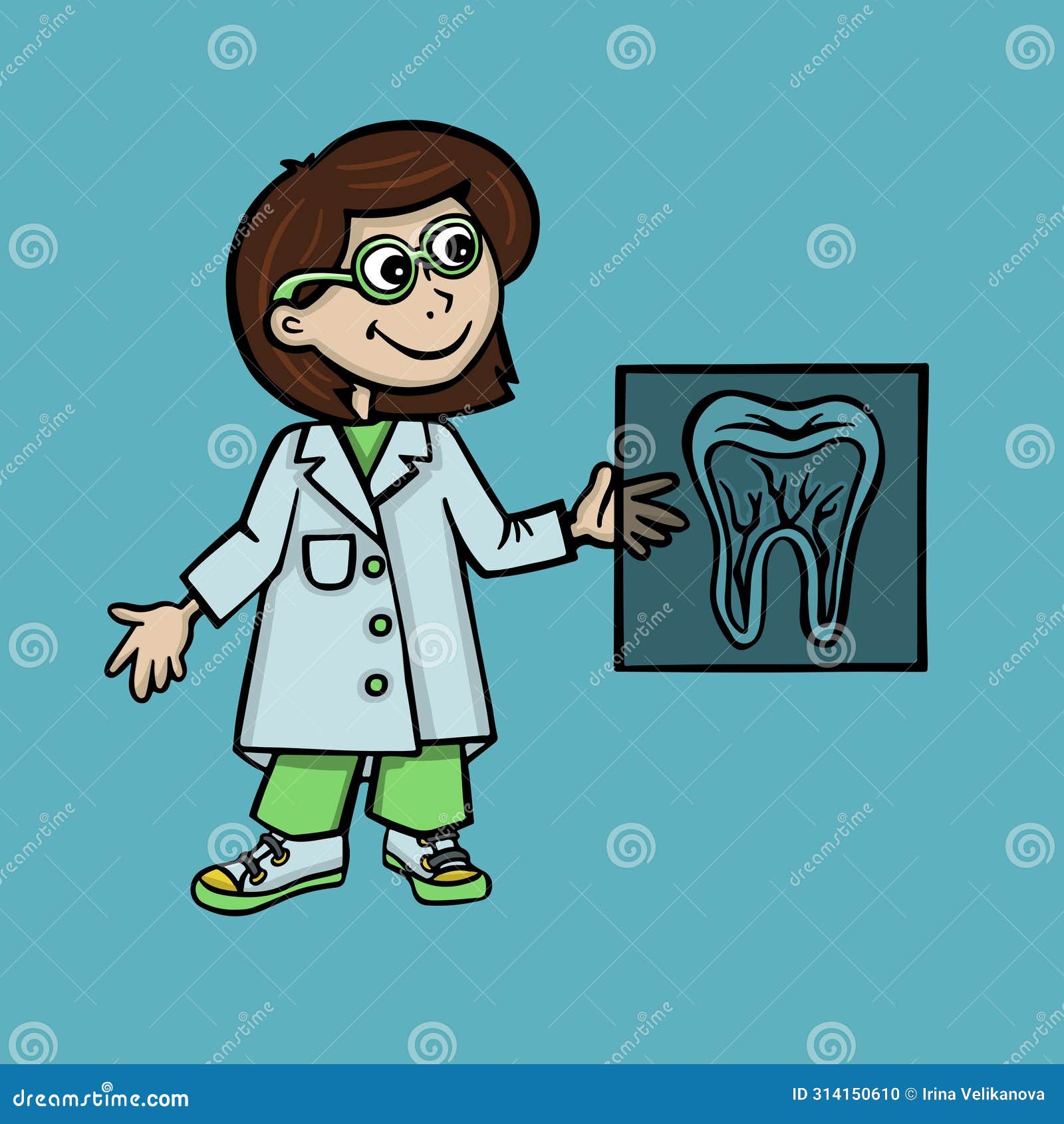 Dentist Holding X-ray of Tooth Cartoon Style Vector Stock Vector ...