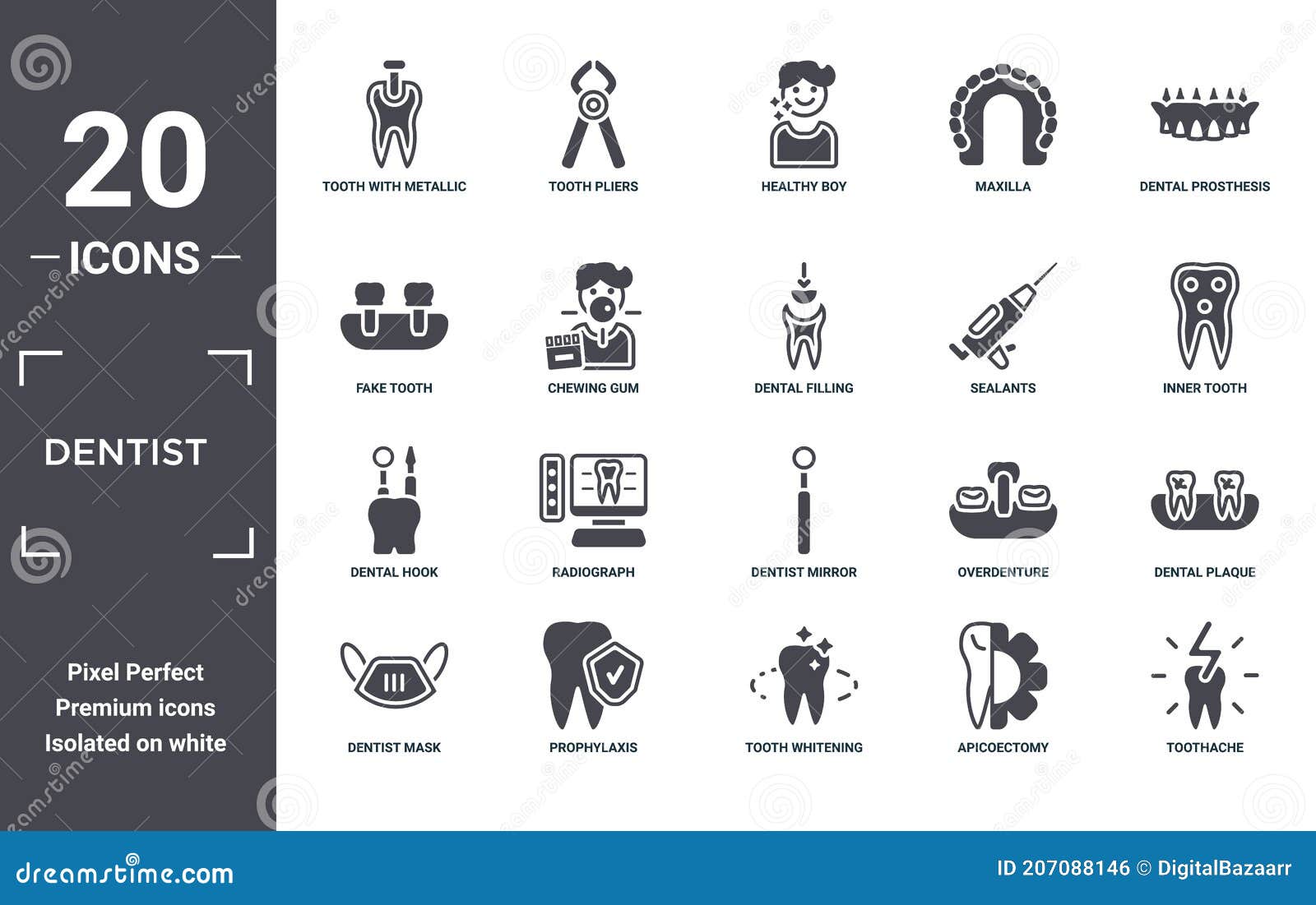 Dentist Icon Set. Include Creative Elements As Tooth with Metallic Root ...