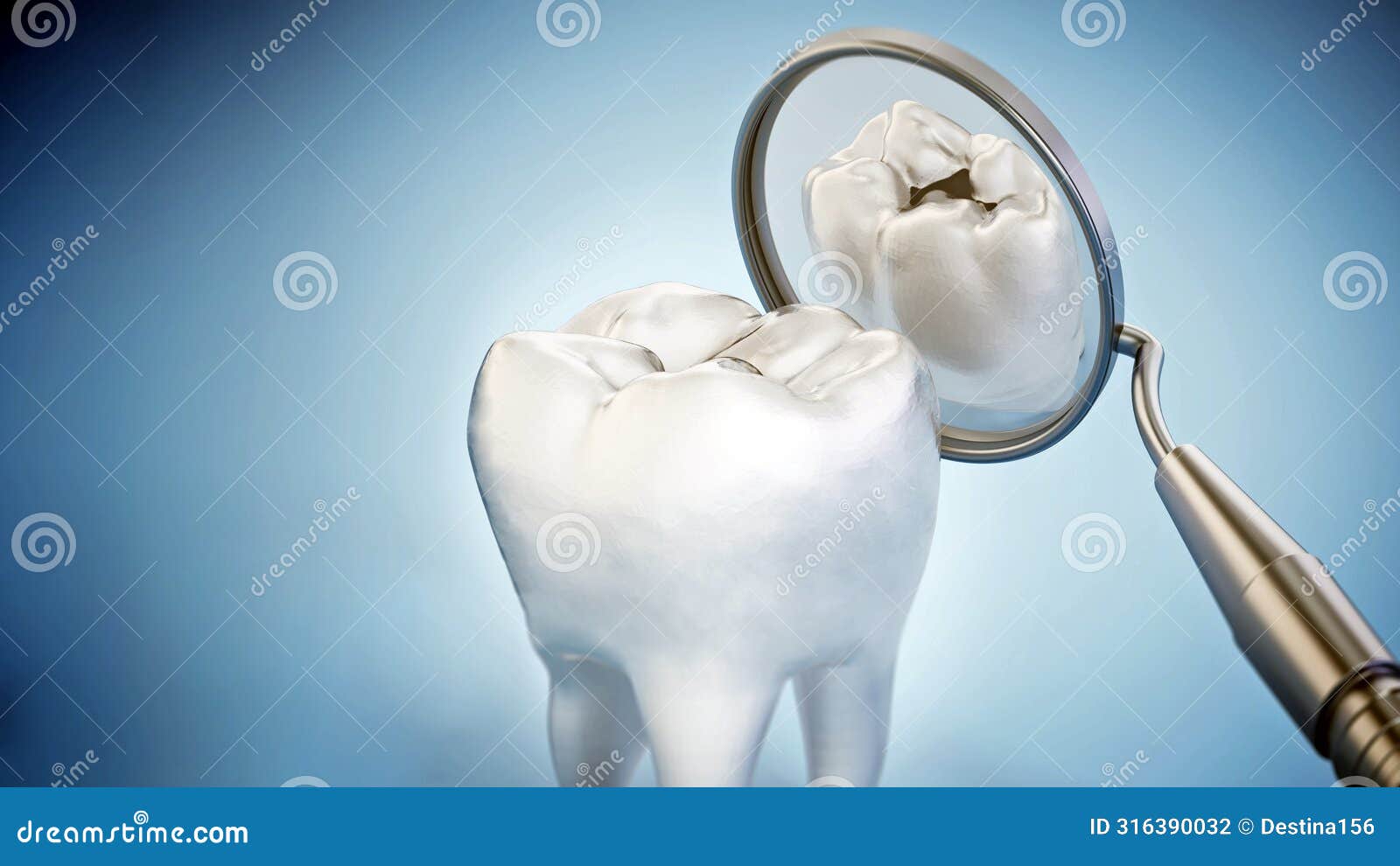 Dentist Mirror Showing the Back of the Isolated Tooth. 3D Illustration ...