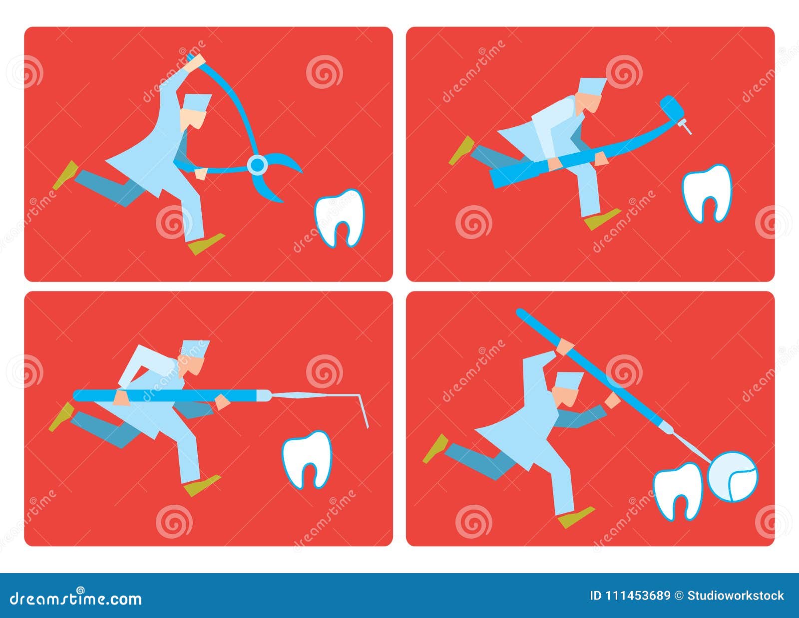 Dentist runs for a tooth. stock illustration. Illustration of teeth ...