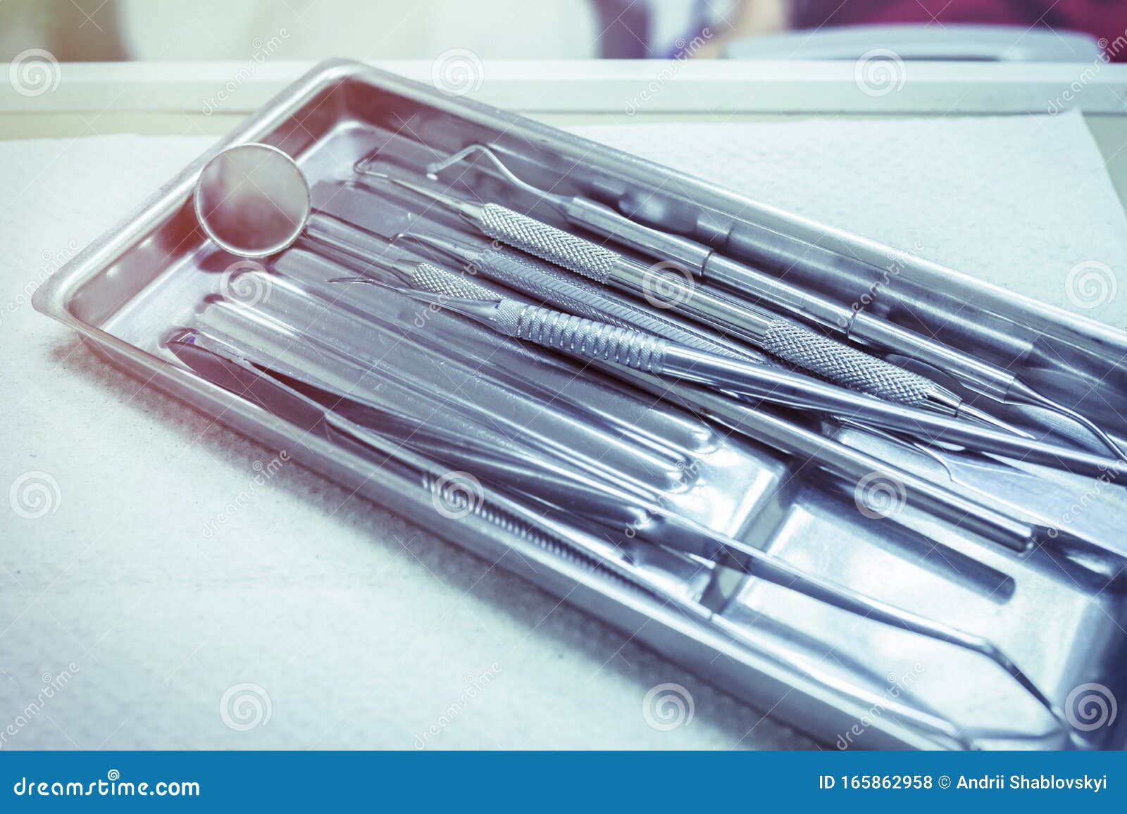 Dentist`s Instruments. Set of Dentist Tools Stock Photo - Image of blue ...