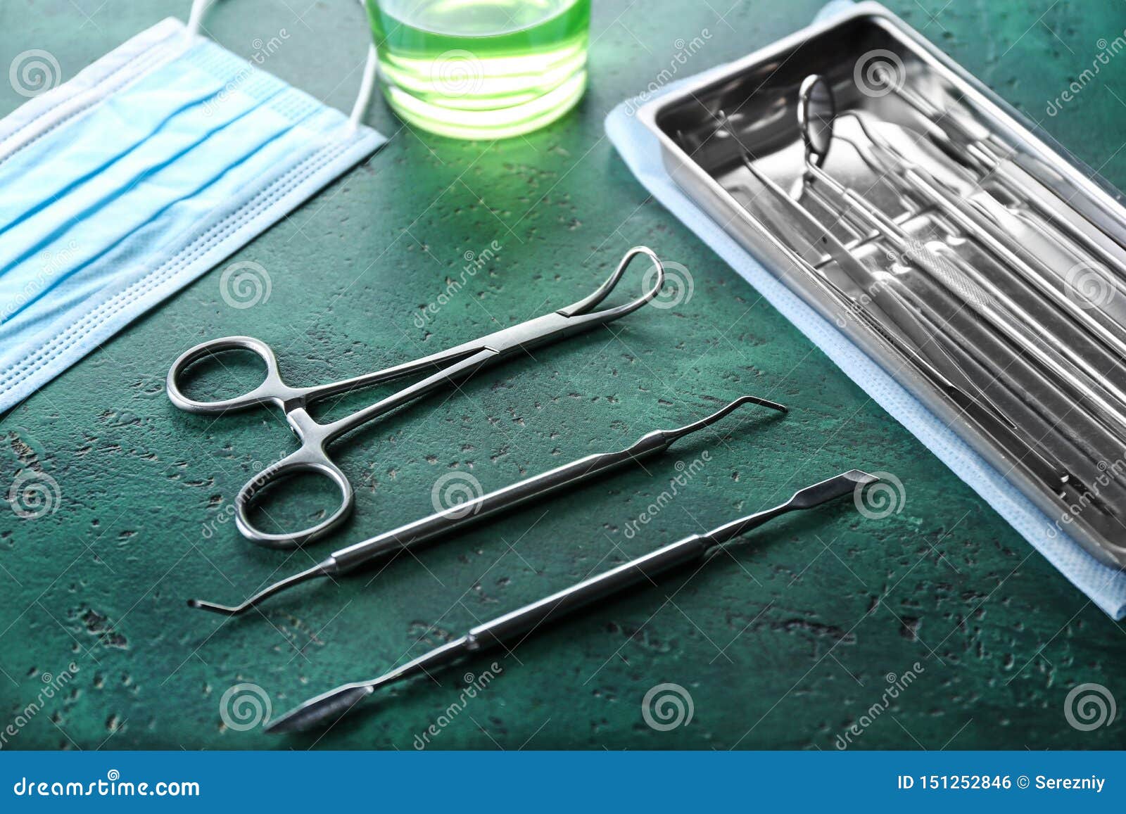 Dentist S Tools with Tray on Color Table Stock Photo - Image of forceps ...
