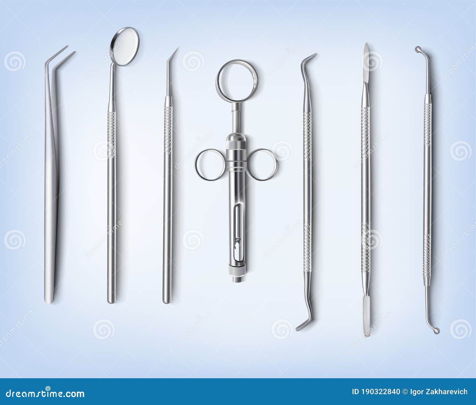 Dentist Tools with Dental Syringe on Blue Background Stock Vector ...