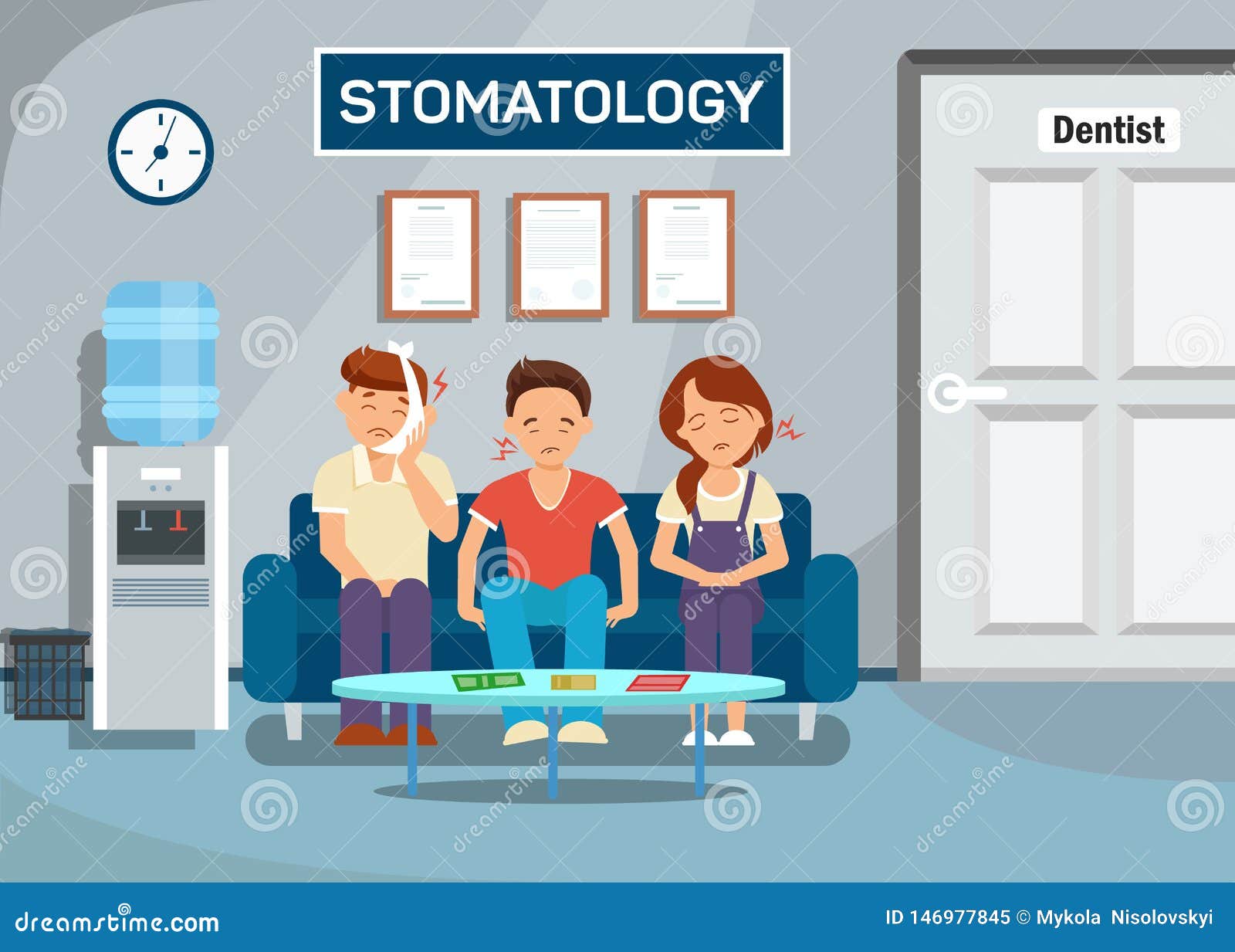 Toothache And Visit To Dental Clinic, Funny Cartoon Characters ...