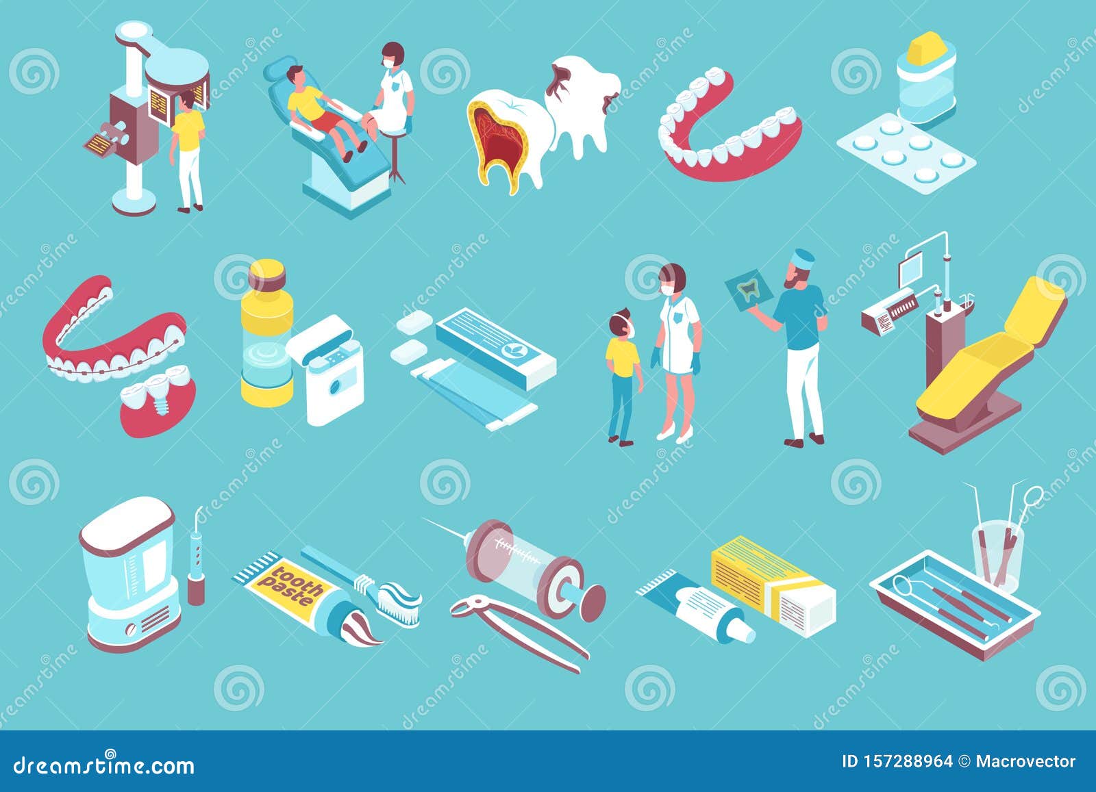 Dentistry Isometric Elements Set Stock Vector - Illustration of ...