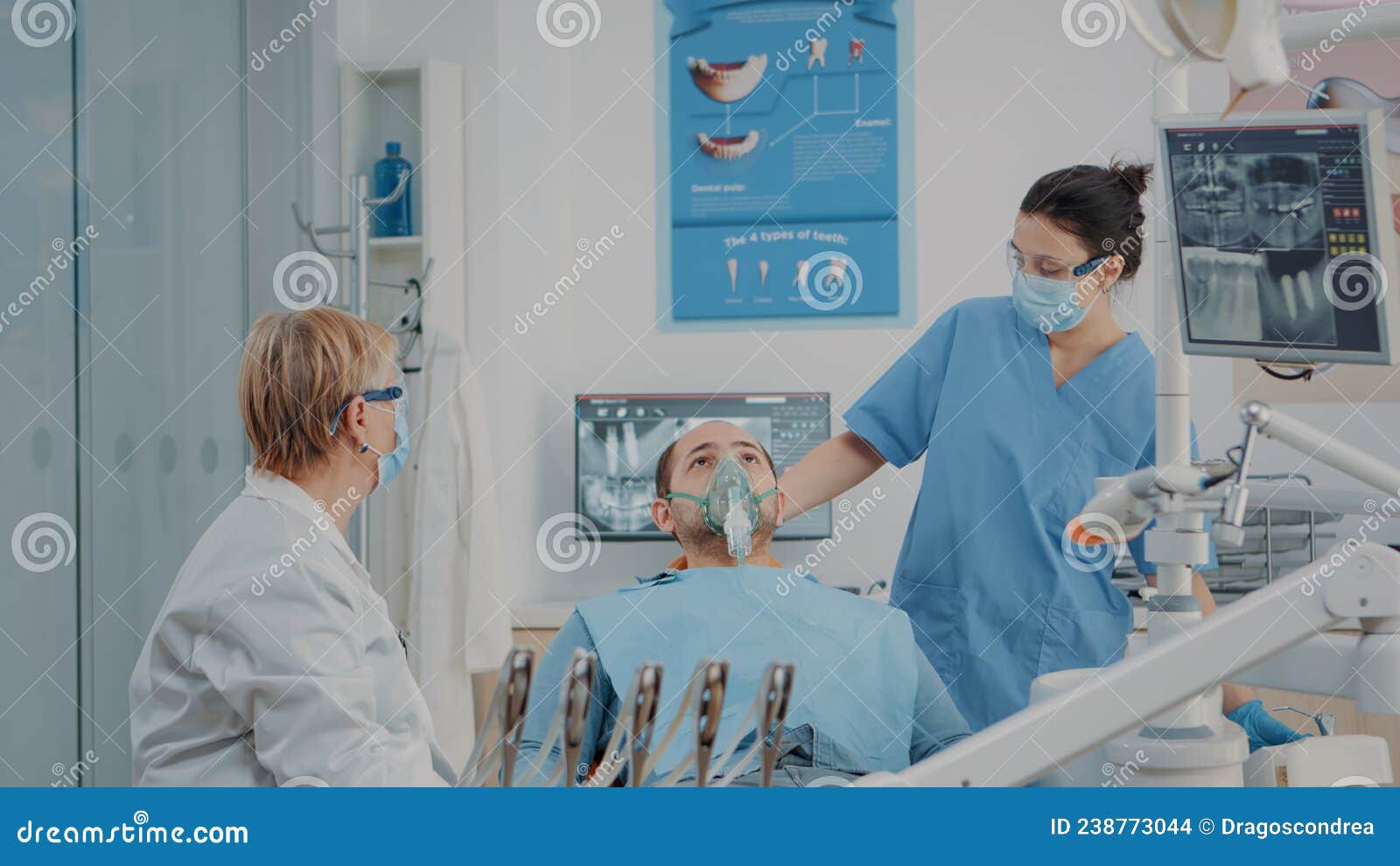 Dentistry Nurse Doing Anesthesia with Oxygen Mask on Patient Stock ...