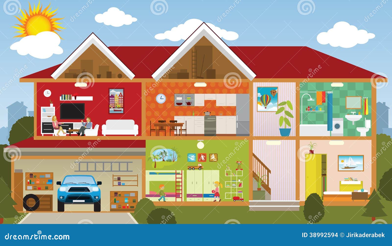 Dentro de la casa ilustración del vector. Ilustración de gente - 38992594