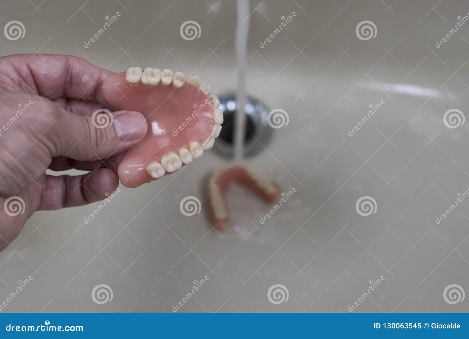 Denture Cleaning with Running Water Stock Image - Image of care, eating ...