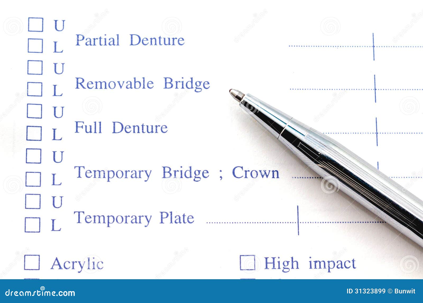 Denture Prescription with Pen Stock Image - Image of detail, dent: 31323899
