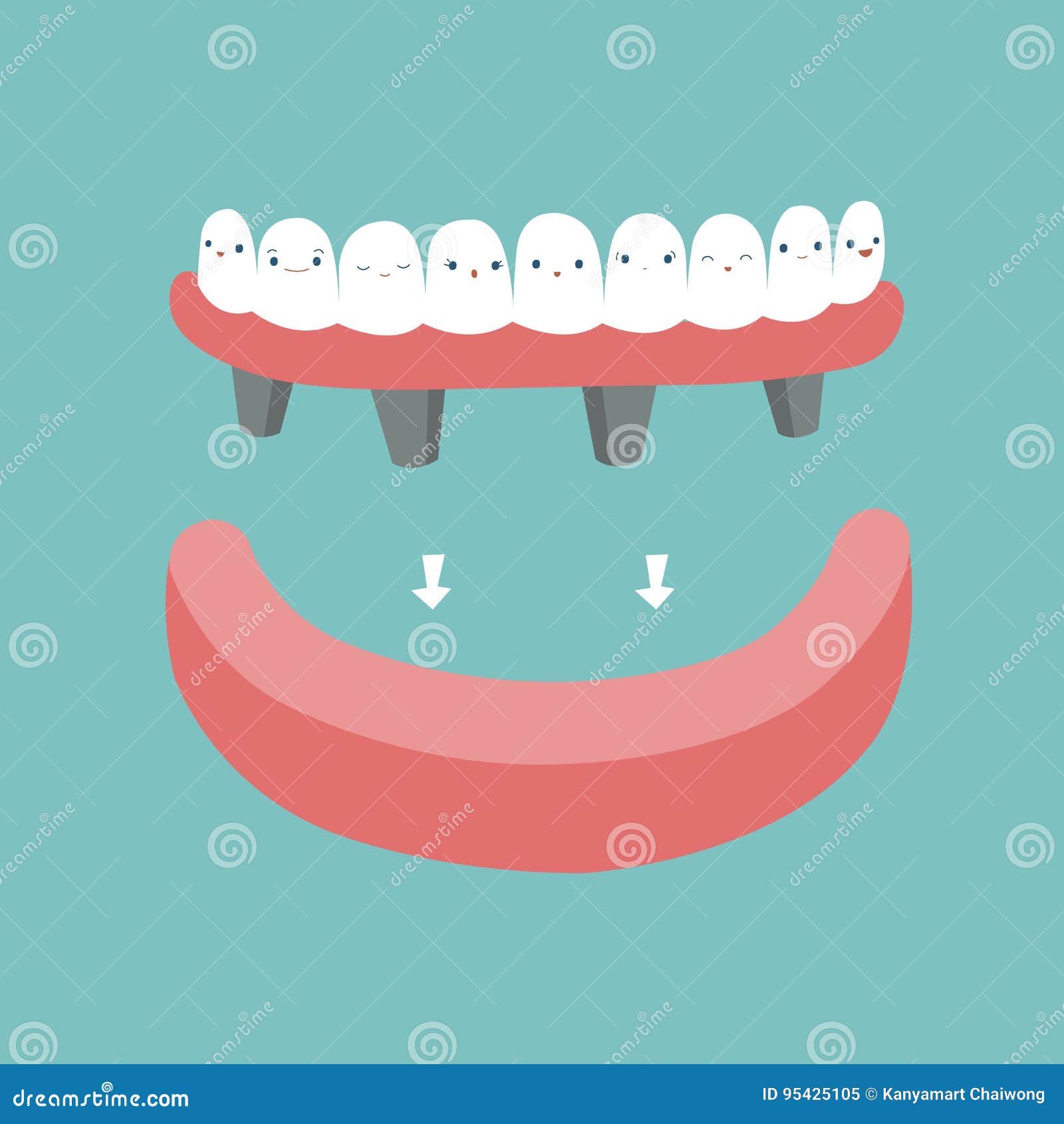 Dentures ,teeth And Tooth Concept Of Dental Cartoon Vector ...