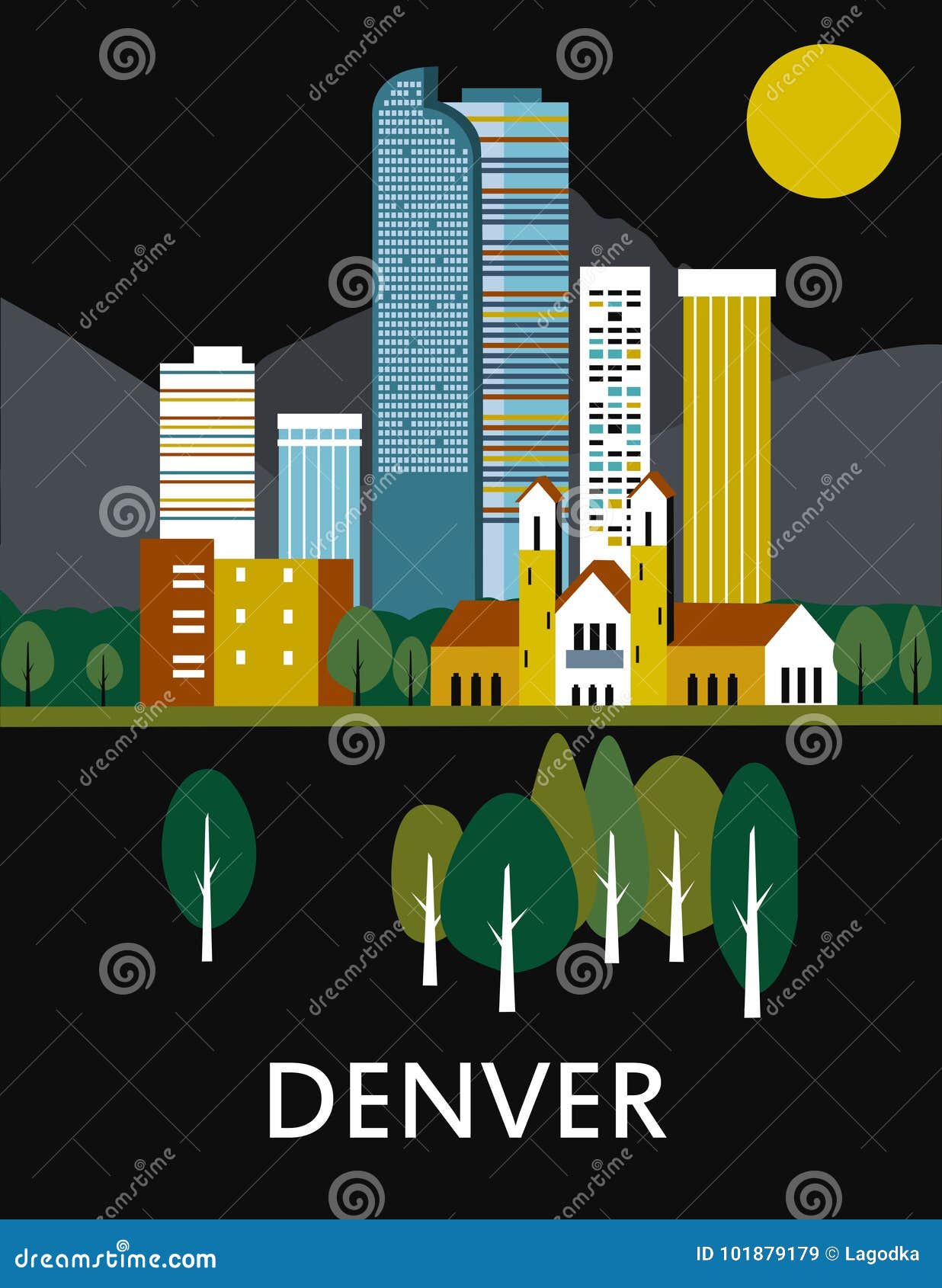 Denver City Skyline Black And White Silhouette. Cartoon Vector ...