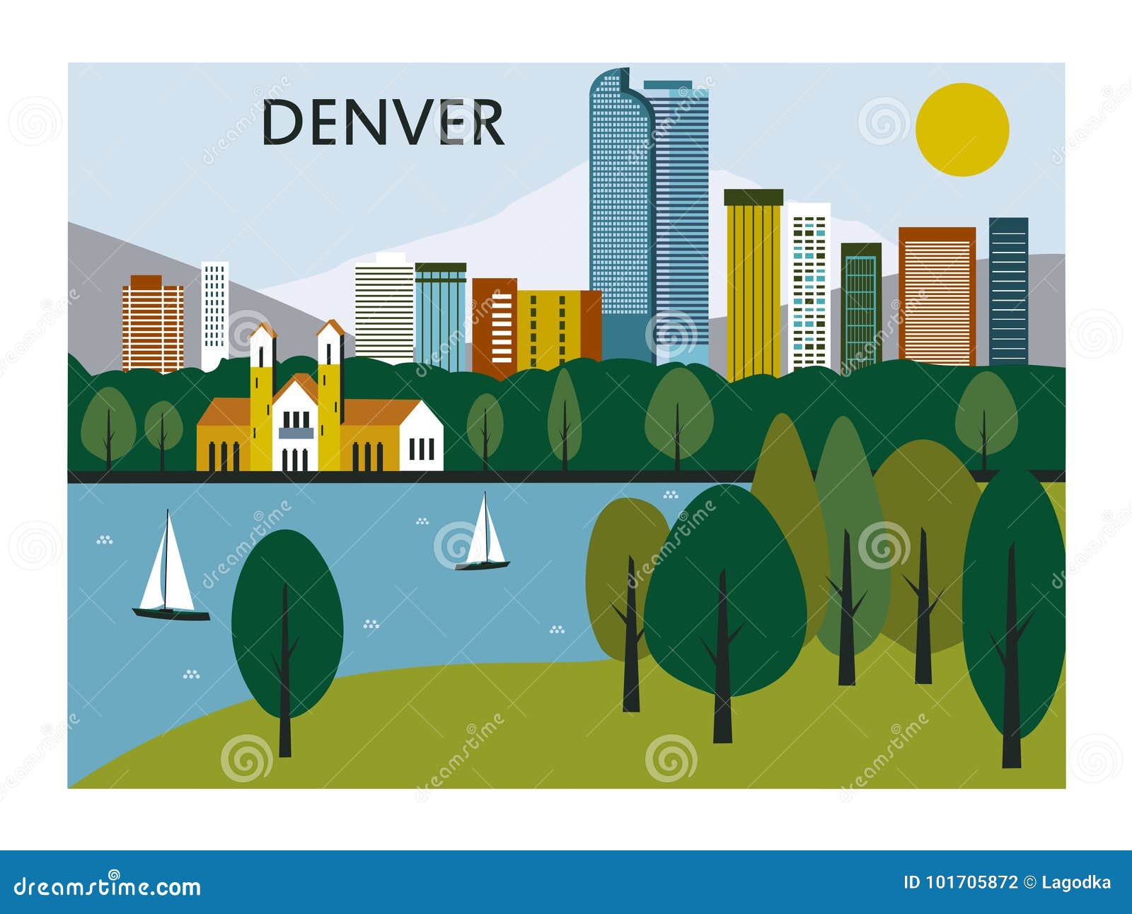 Denver City Skyline Silhouette Background Cartoon Vector ...