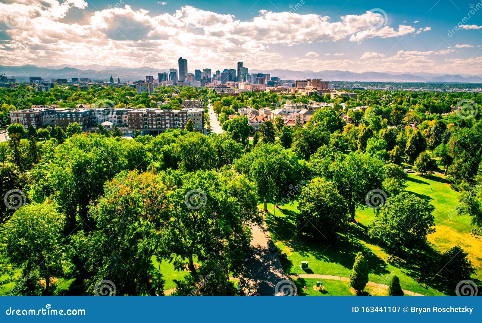 Gorgeous Evening Cityscape at Denver Colorado with Aerial Drone Views ...
