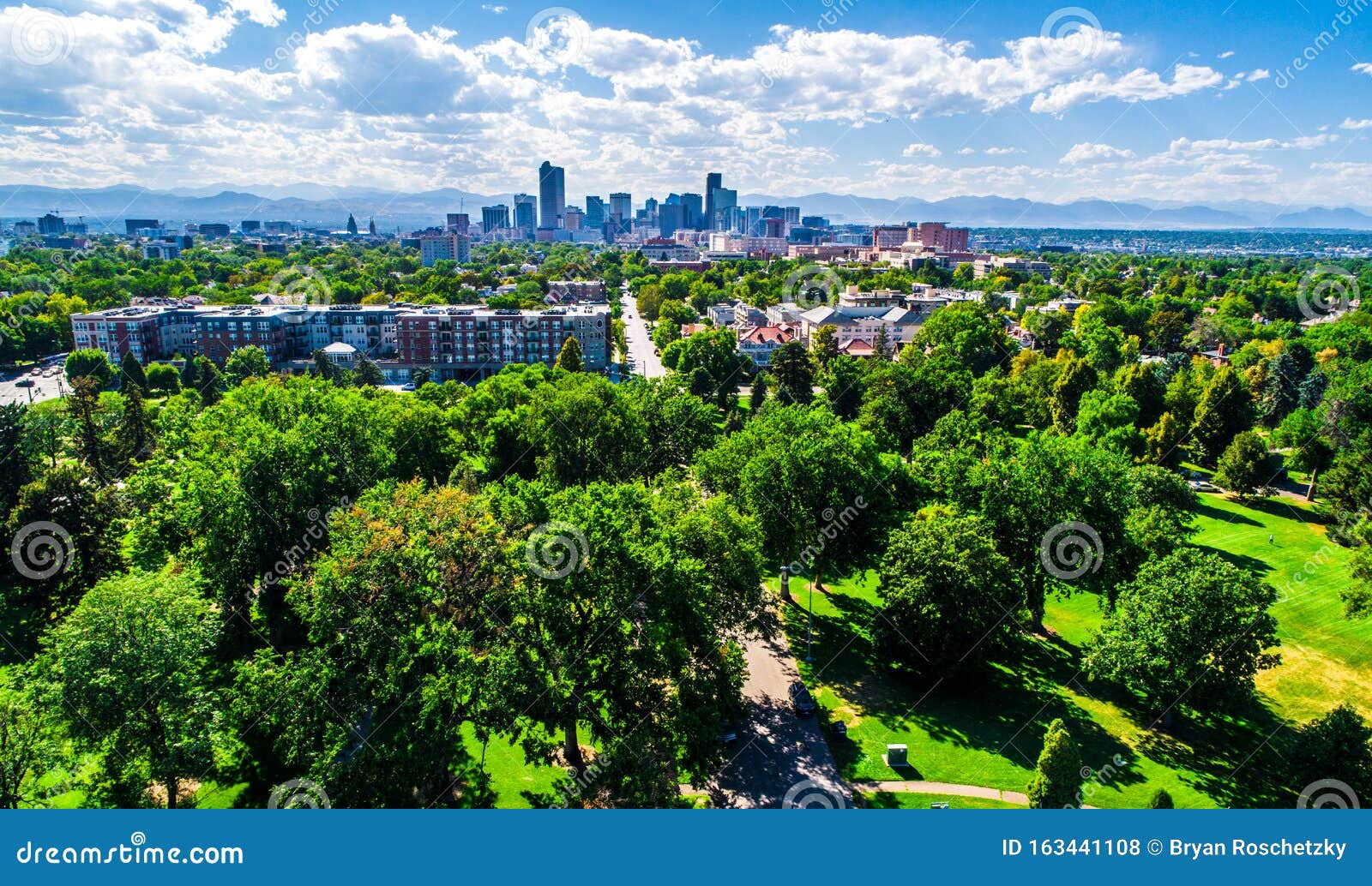 Denver Colorado Skyline Cityscape Aerial Drone Views Above City Gree ...