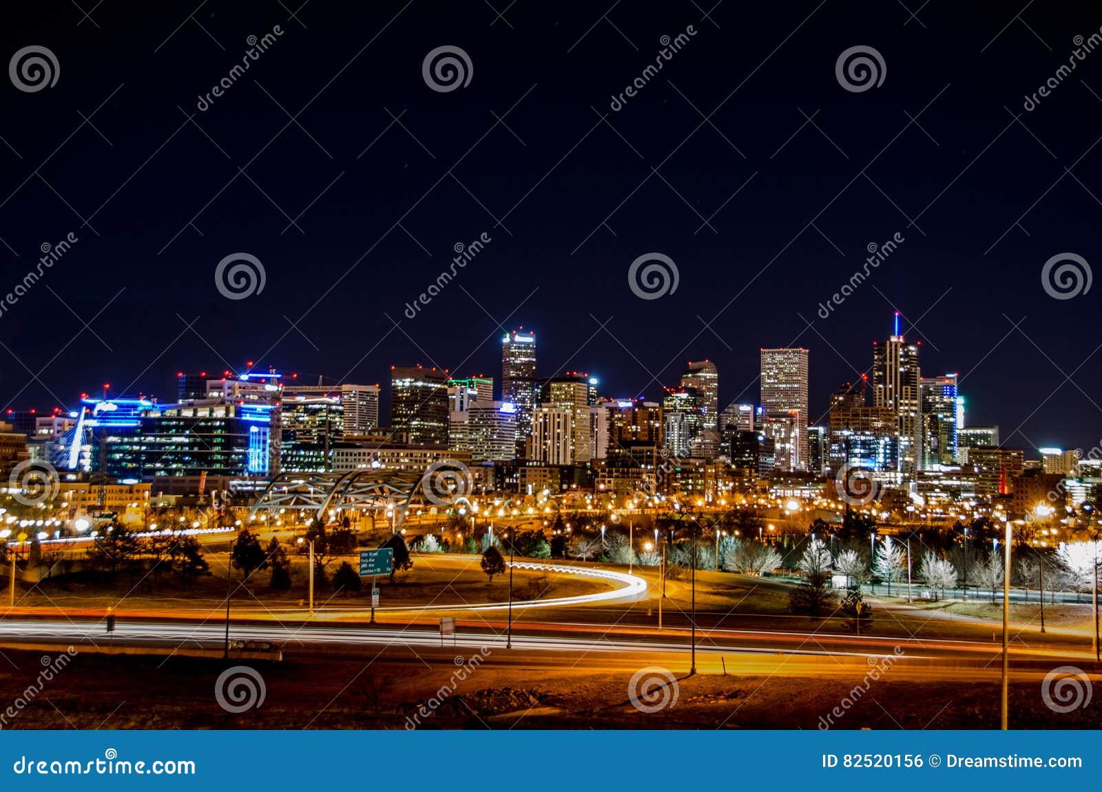 Denver Colorado Skyline at Night Stock Photo - Image of skyscraper ...