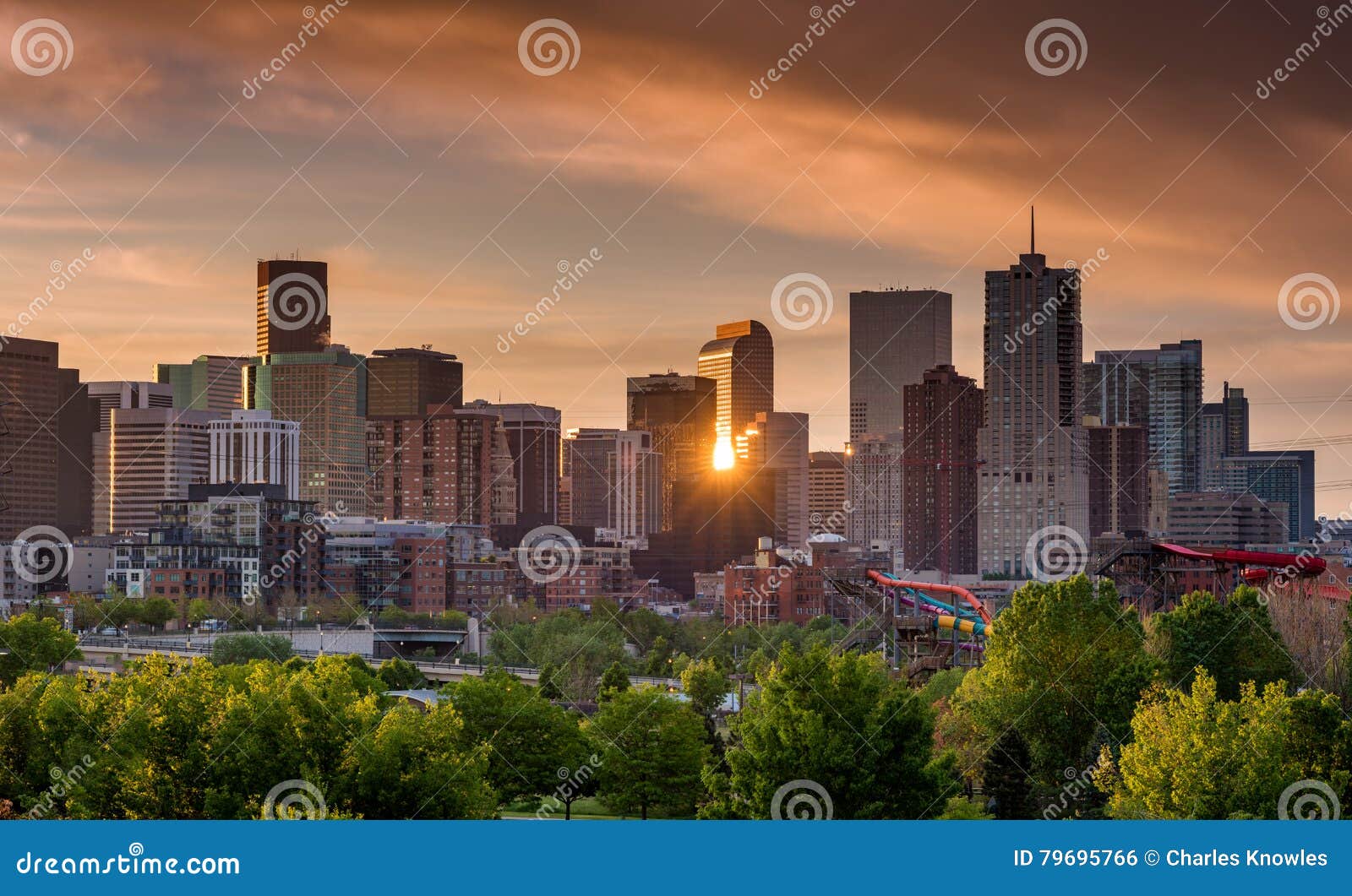 Denver Colorado Skyline with Sun Star Reflection Stock Photo - Image of ...