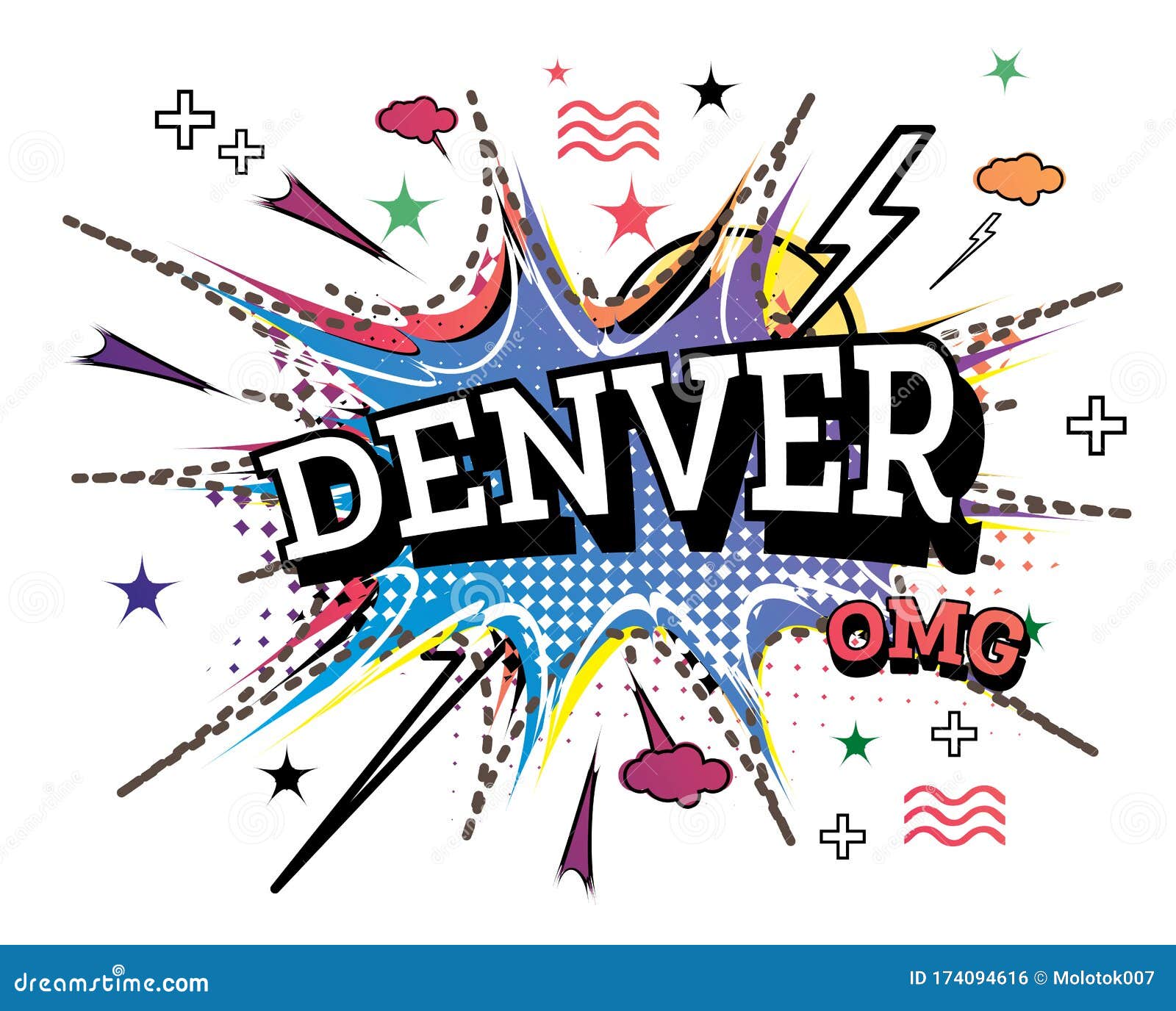 Denver Comic Text in Pop Art Style Isolated on White Background Stock ...