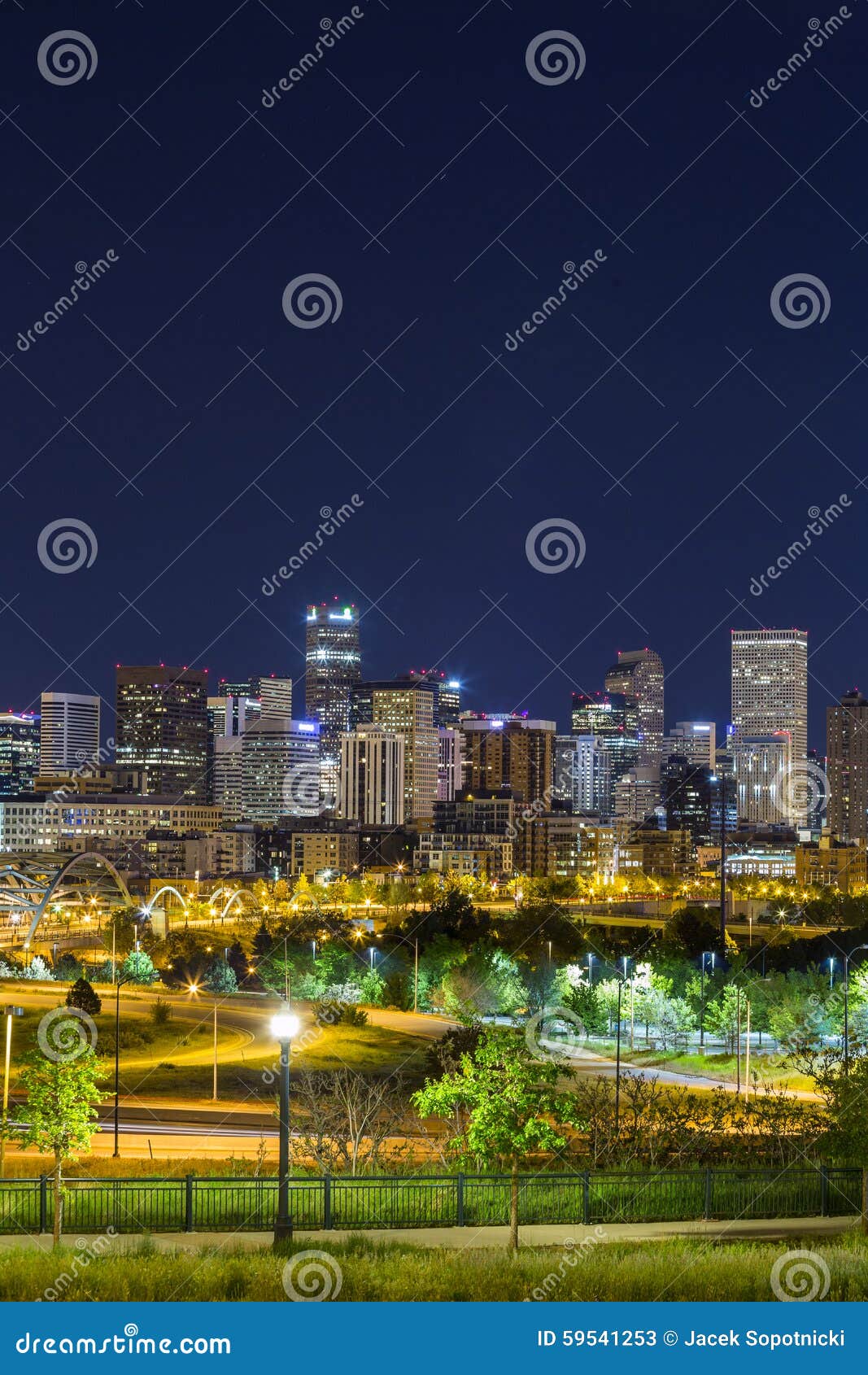 Denver Downtown Panorama, Colorado Stock Image - Image of park, road ...