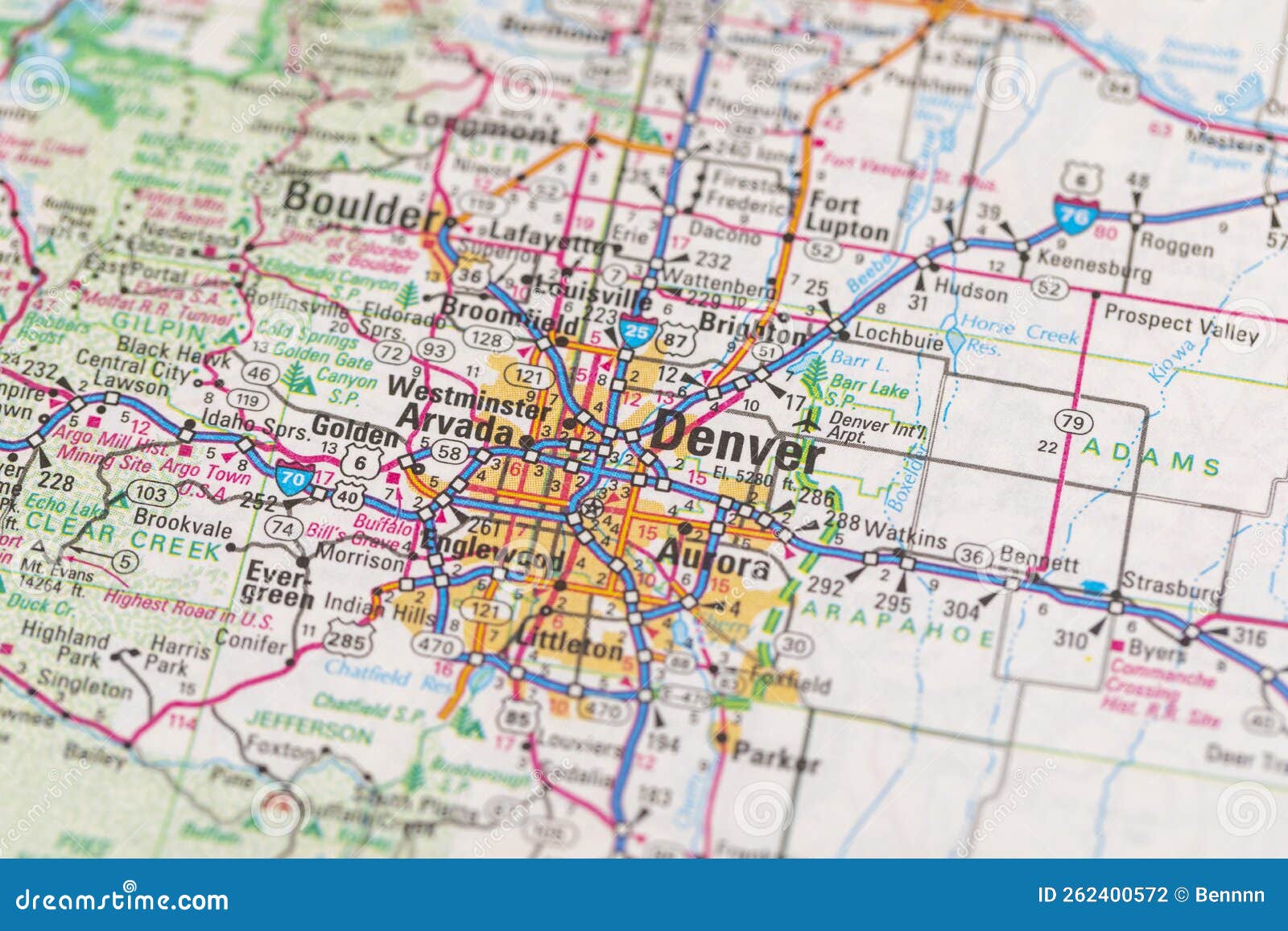 Denver on a map of USA. stock photo. Image of colorado - 262400572