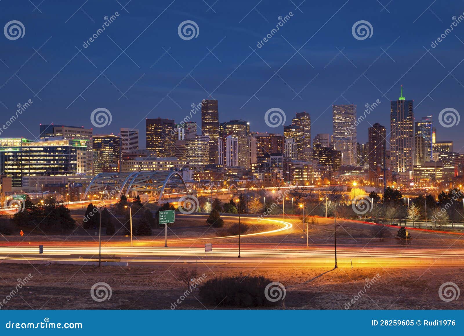 Denver Skyline. stock image. Image of dusk, office, motion - 28259605