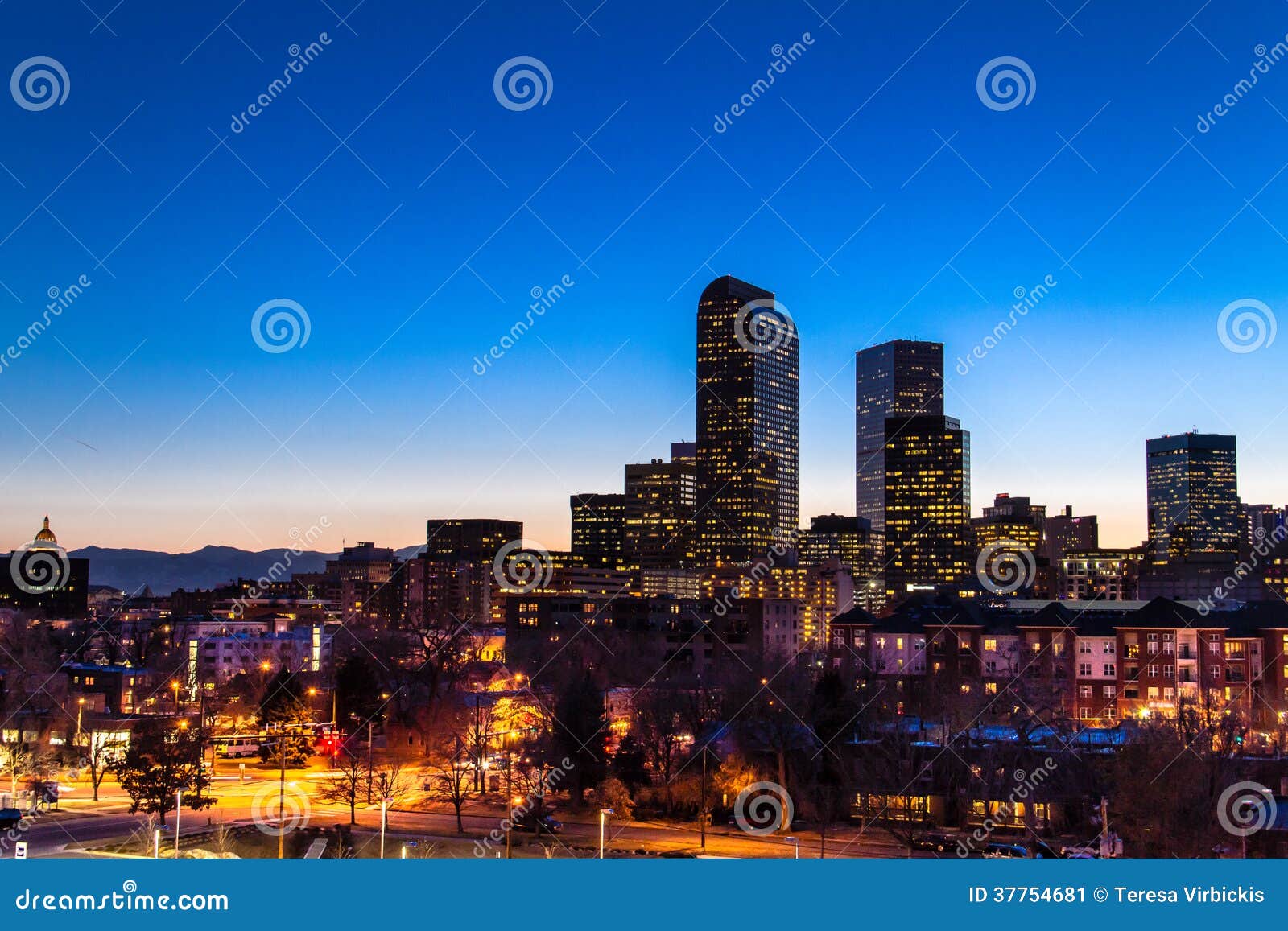 Denver Skyline at Blue Hour Mar 2013 Stock Image - Image of highrise ...