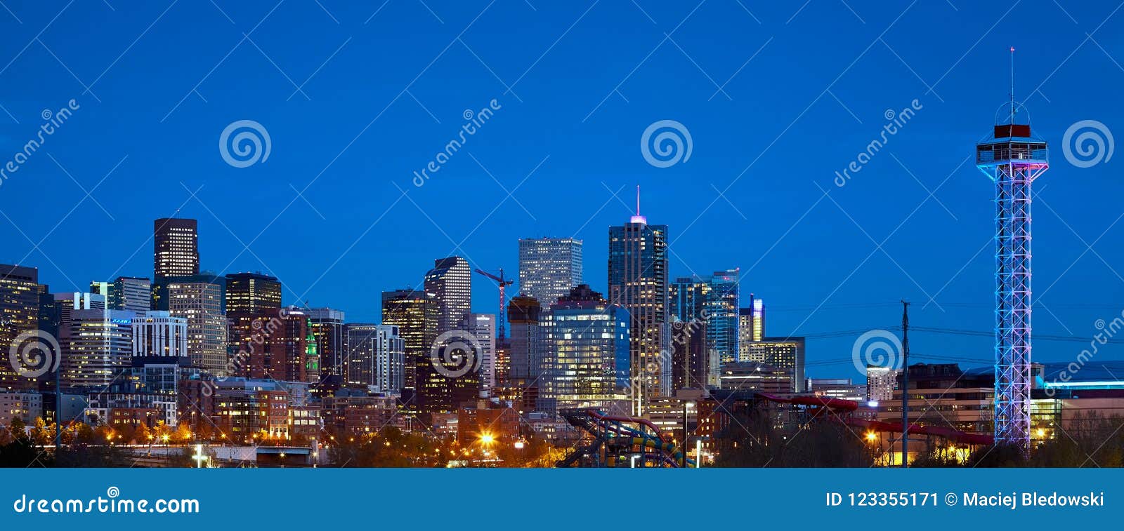 Denver Skyline at Dusk, Colorado, USA Stock Image - Image of dark ...