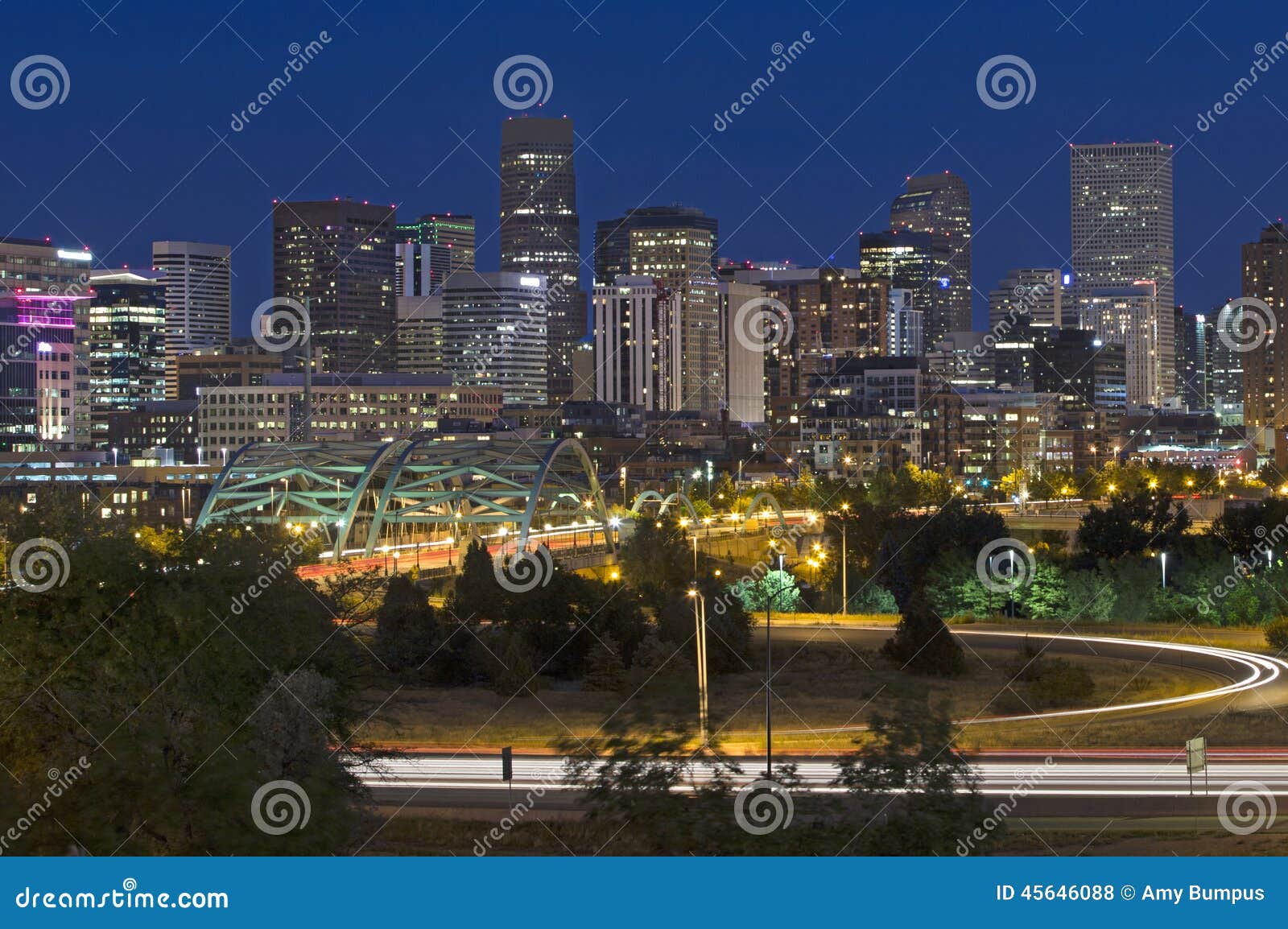 Denver Skyline stock photo. Image of summer, bridge, highway - 45646088