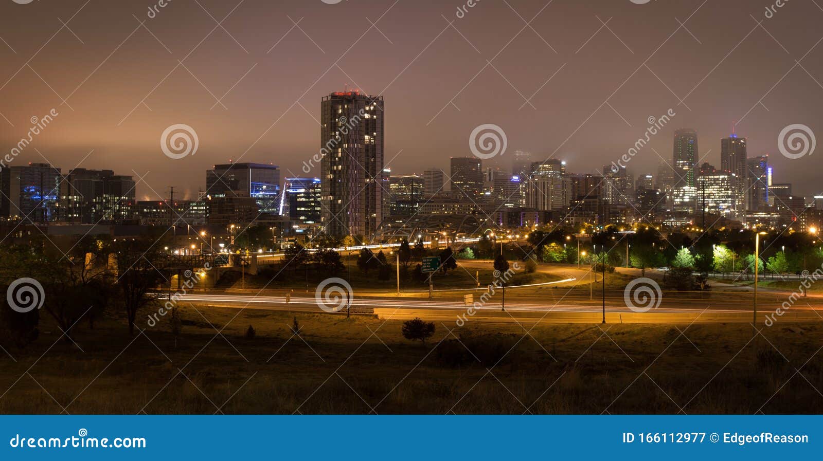 Denver Skyline at Night with Fog Stock Image - Image of cars, busy ...