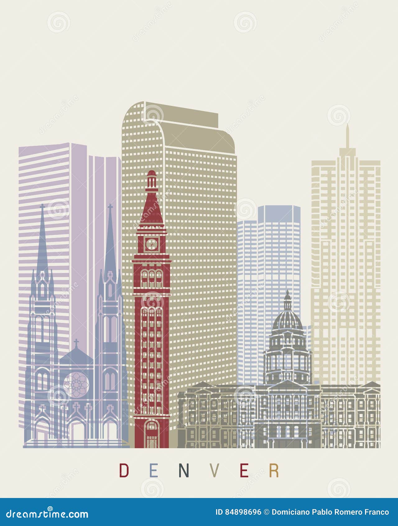Denver skyline poster stock vector. Illustration of color - 84898696