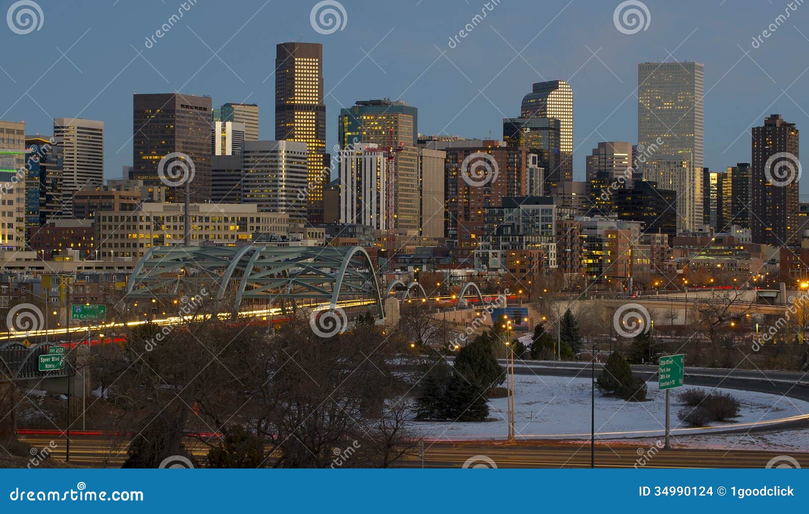 Denver Skyline at Sunset stock photo. Image of high, city - 34990124