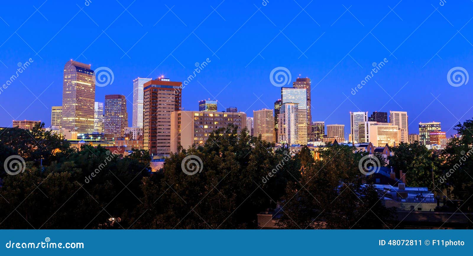 Denver Skyline at Twilight. Stock Image - Image of colorado, night ...