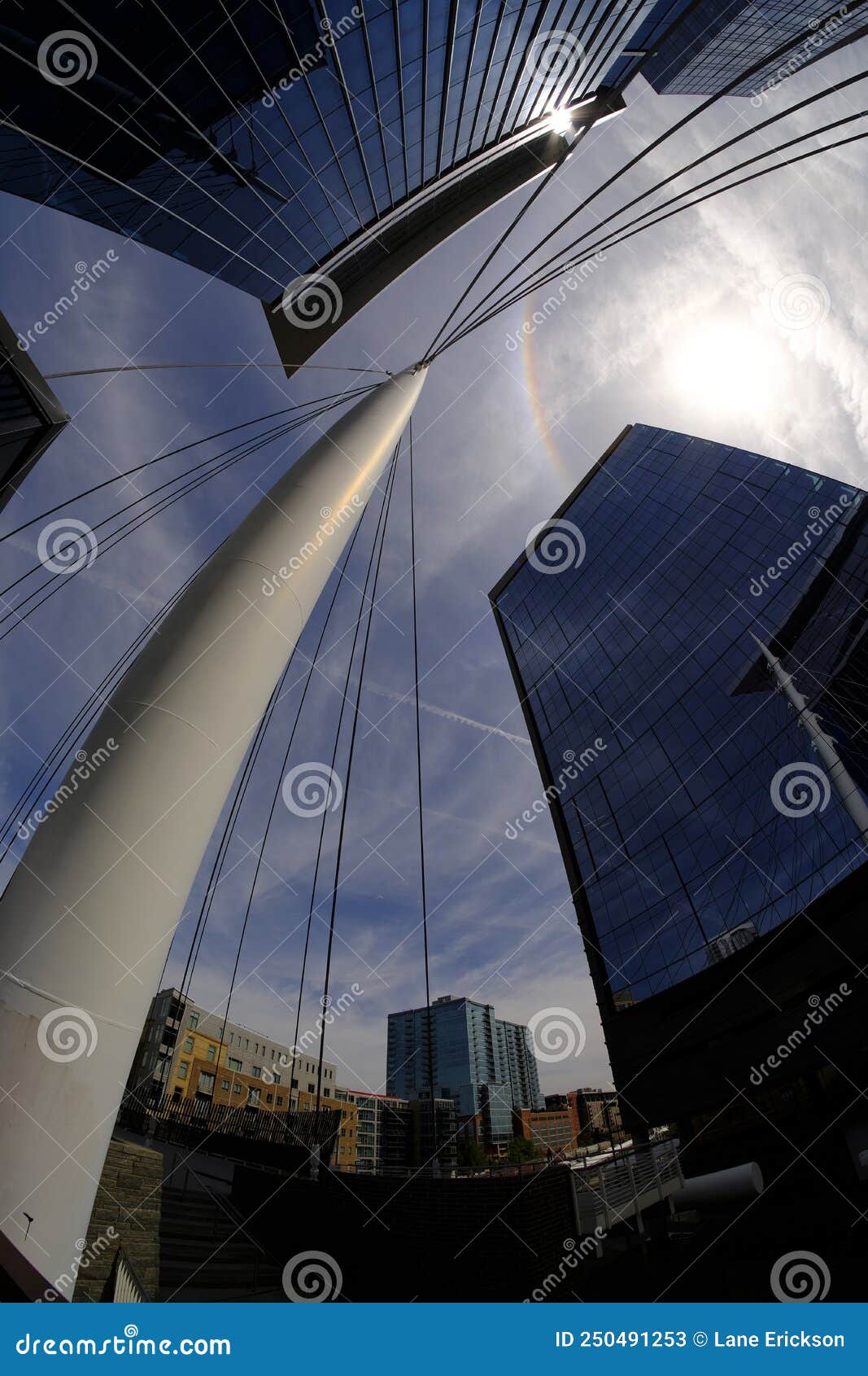 Denver Union Station Cable Suspension Bridge Tower Reflection Stock ...