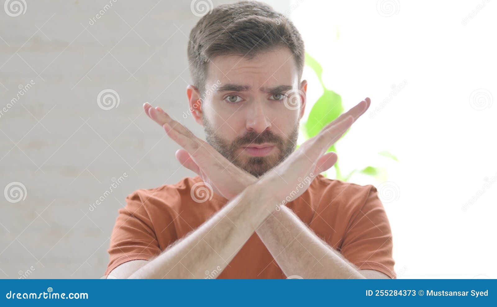 Denying Young Man Rejecting with Crossed Arm Gesture Stock Image ...