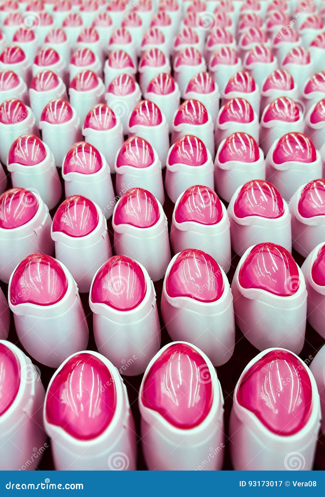 Deodorant, Bottles with Pink Lids in a Row. Stock Image - Image of ...
