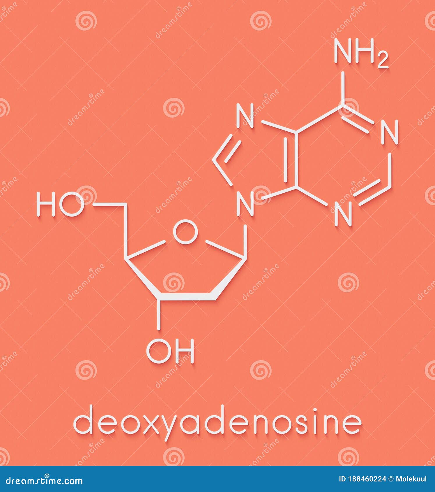 Deoxyadenosine DA Nucleoside Molecule. DNA Building Block. Skeletal ...