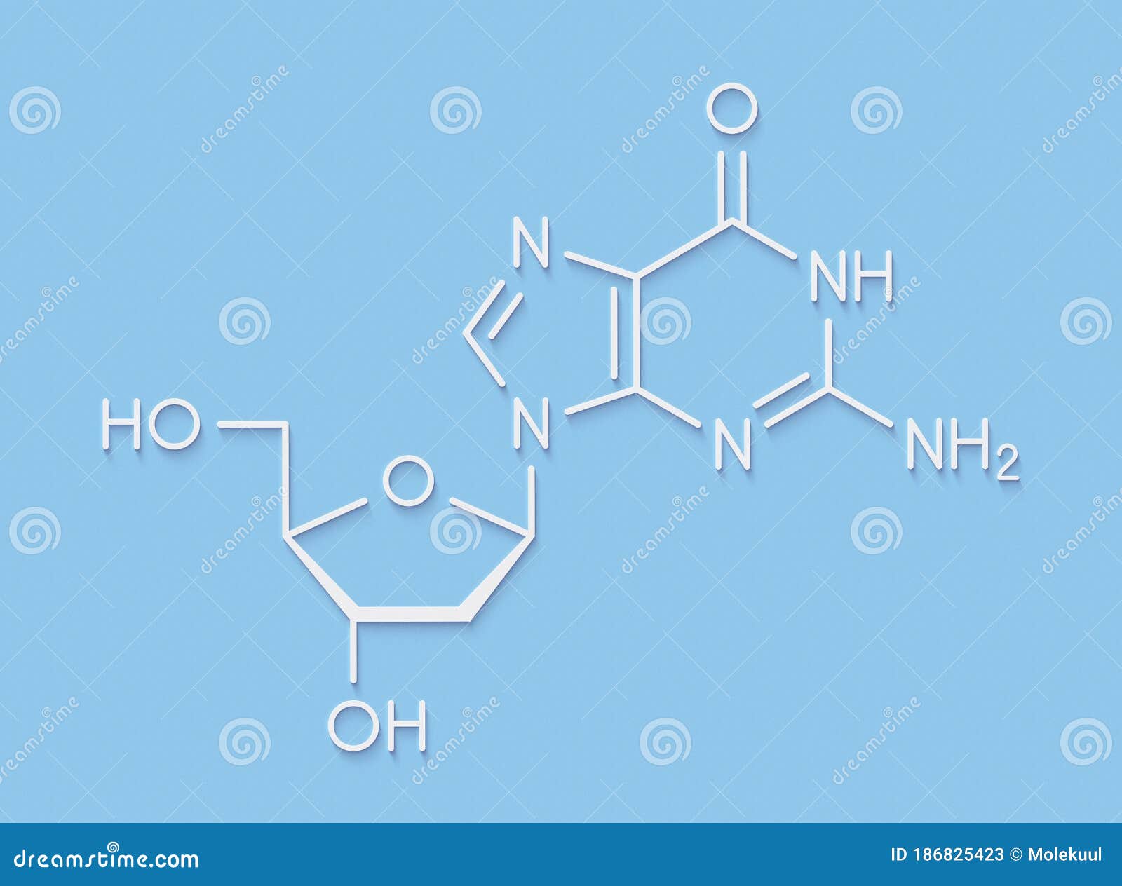 Deoxyguanosine DG Nucleoside Molecule. DNA Building Block. Skeletal ...