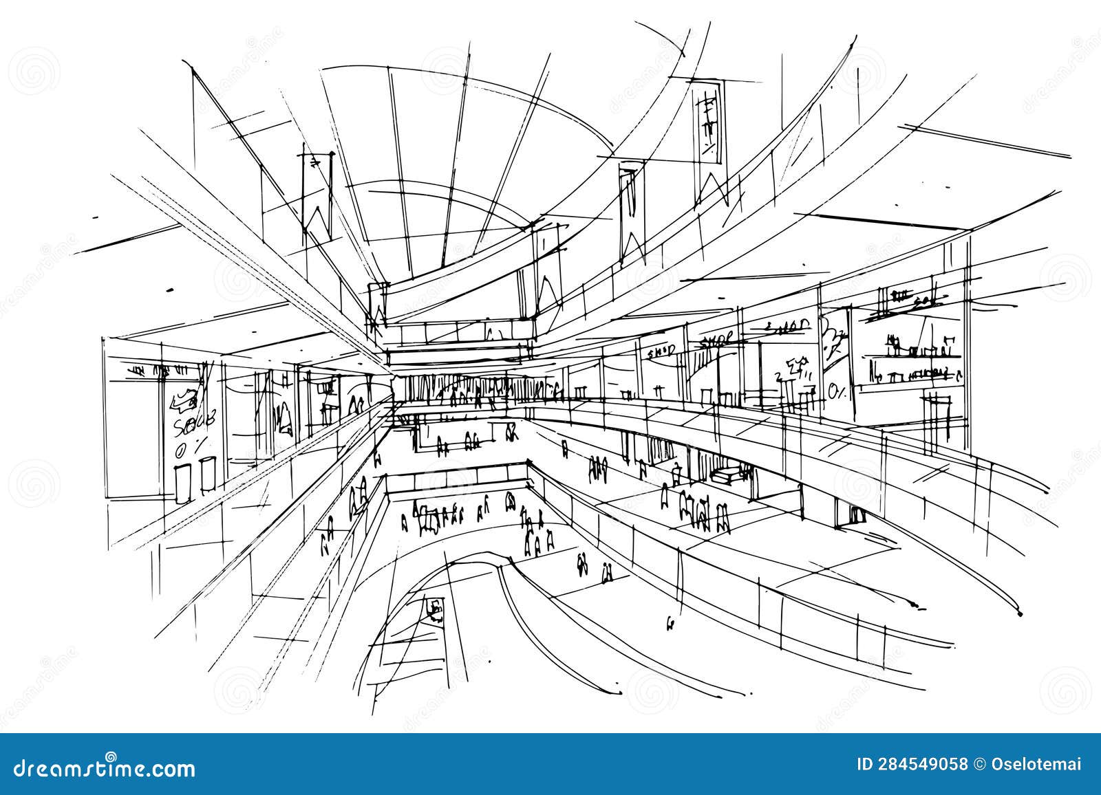 Department Store Line Drawing,a Line Drawing Using Interior ...