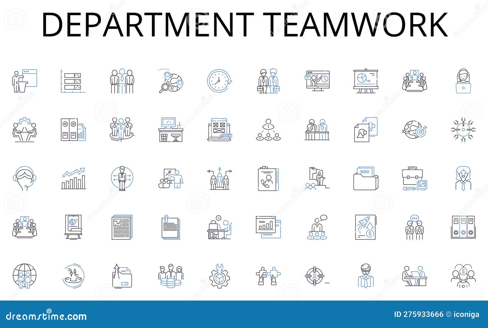 Department Teamwork Line Icons Collection. Design, Blueprint ...