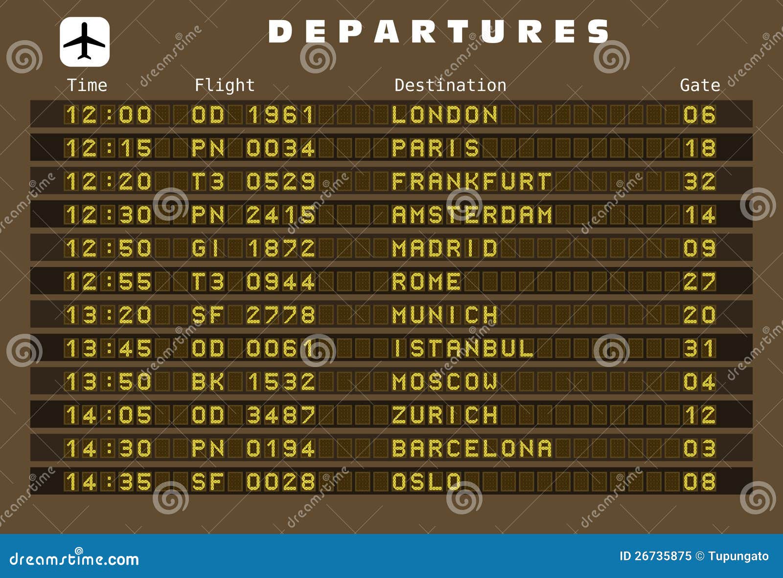 Departures board stock vector. Illustration of munich - 26735875