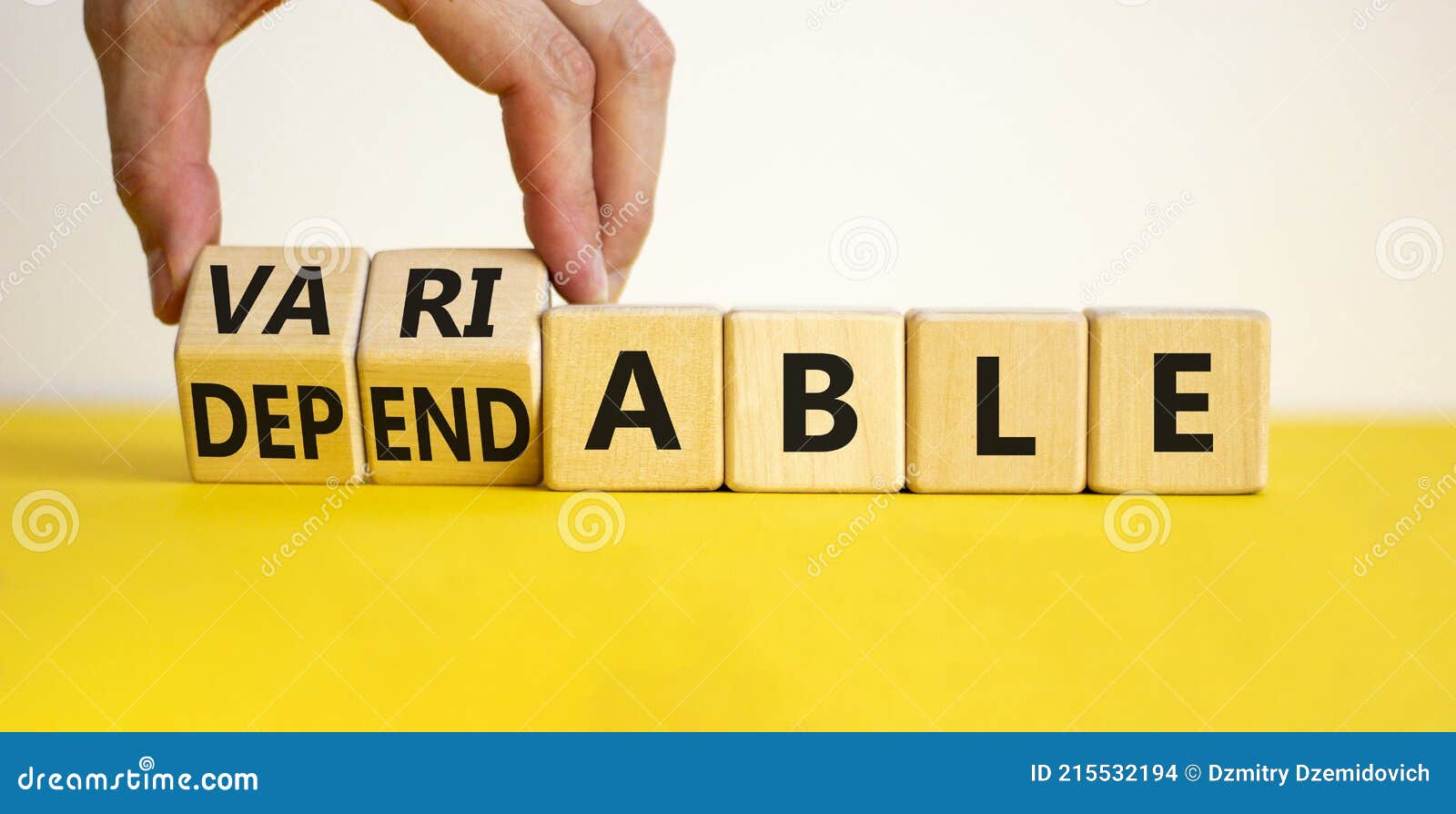 Dependable or Variable Symbol. Businessman Turns Wooden Cubes and ...